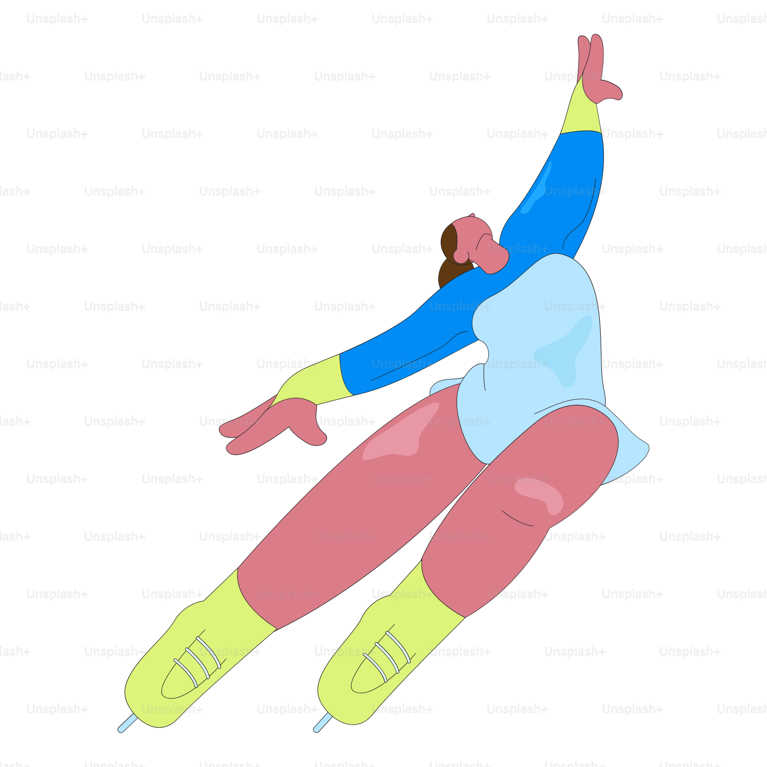 Vektor Seseorang dengan kemeja biru dan kuning sedang snowboarding ...