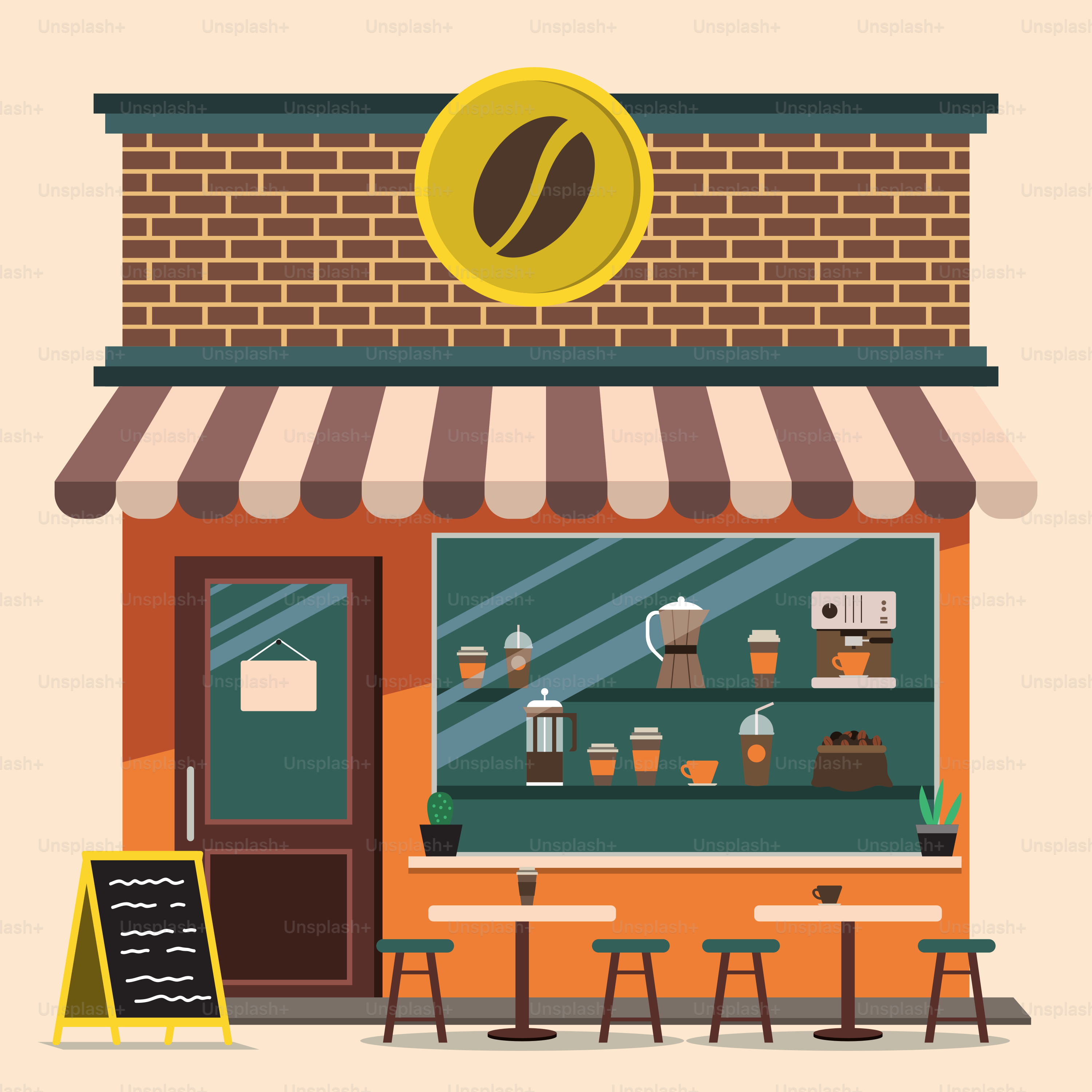 An illustration of a coffee shop with a sign vector – Shop Image on ...