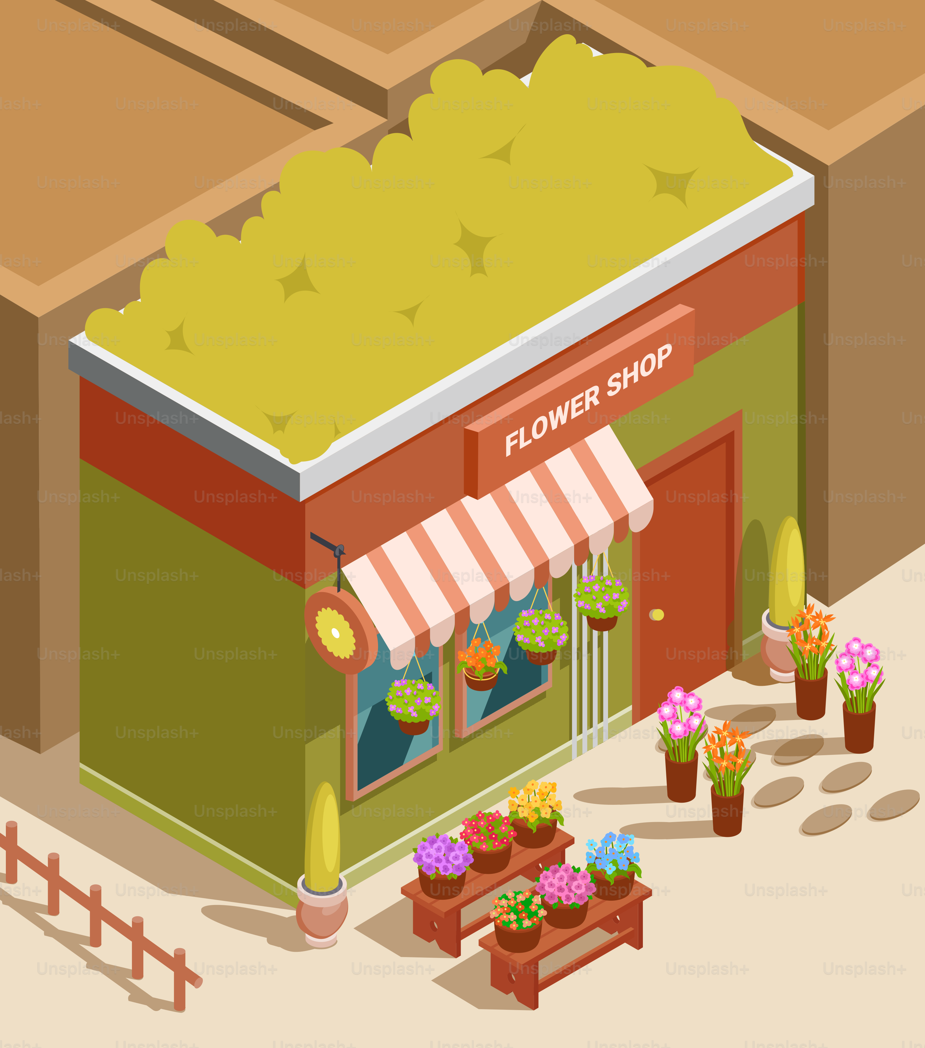 A building with a flower shop on the front of it vector – Flower shop ...