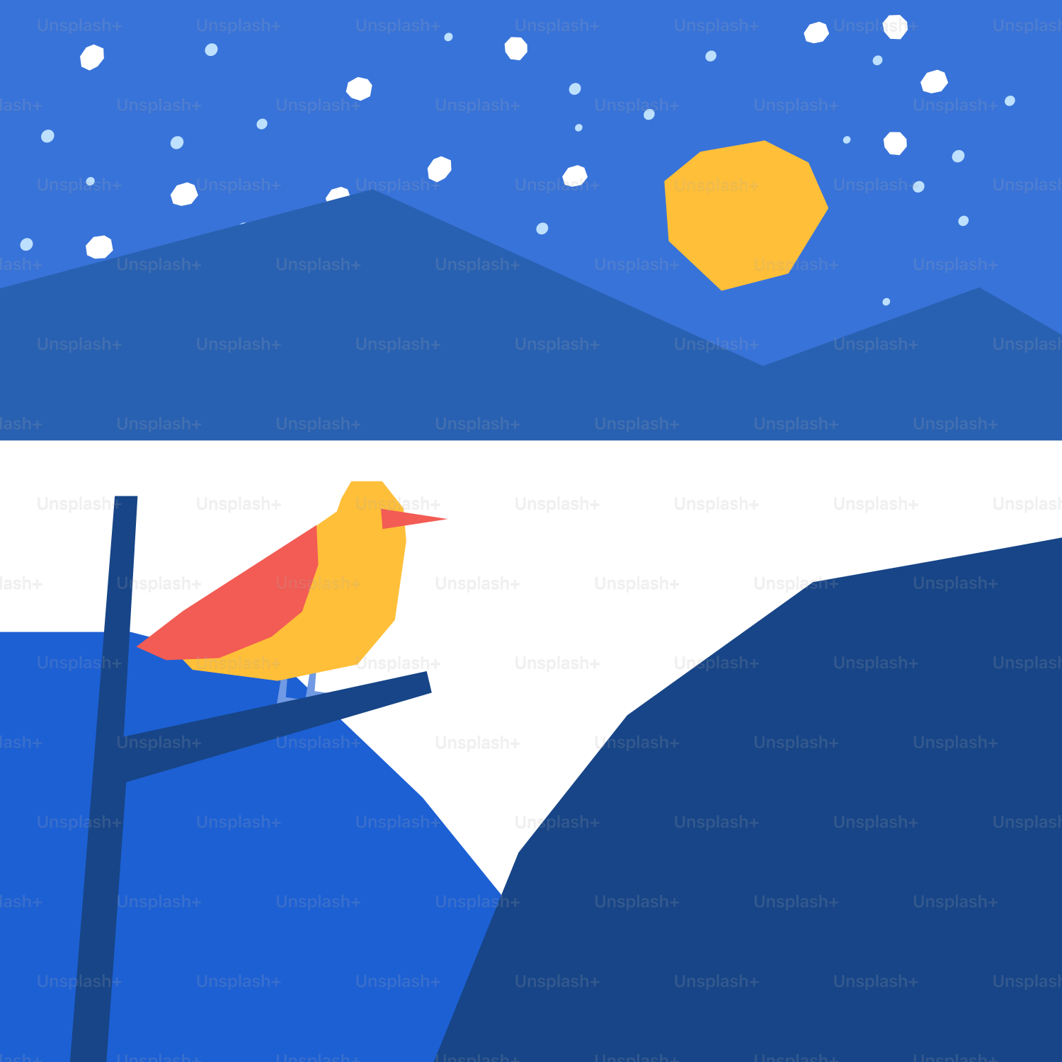 A red fox sitting on top of a snow covered ground vector – Animal Image ...