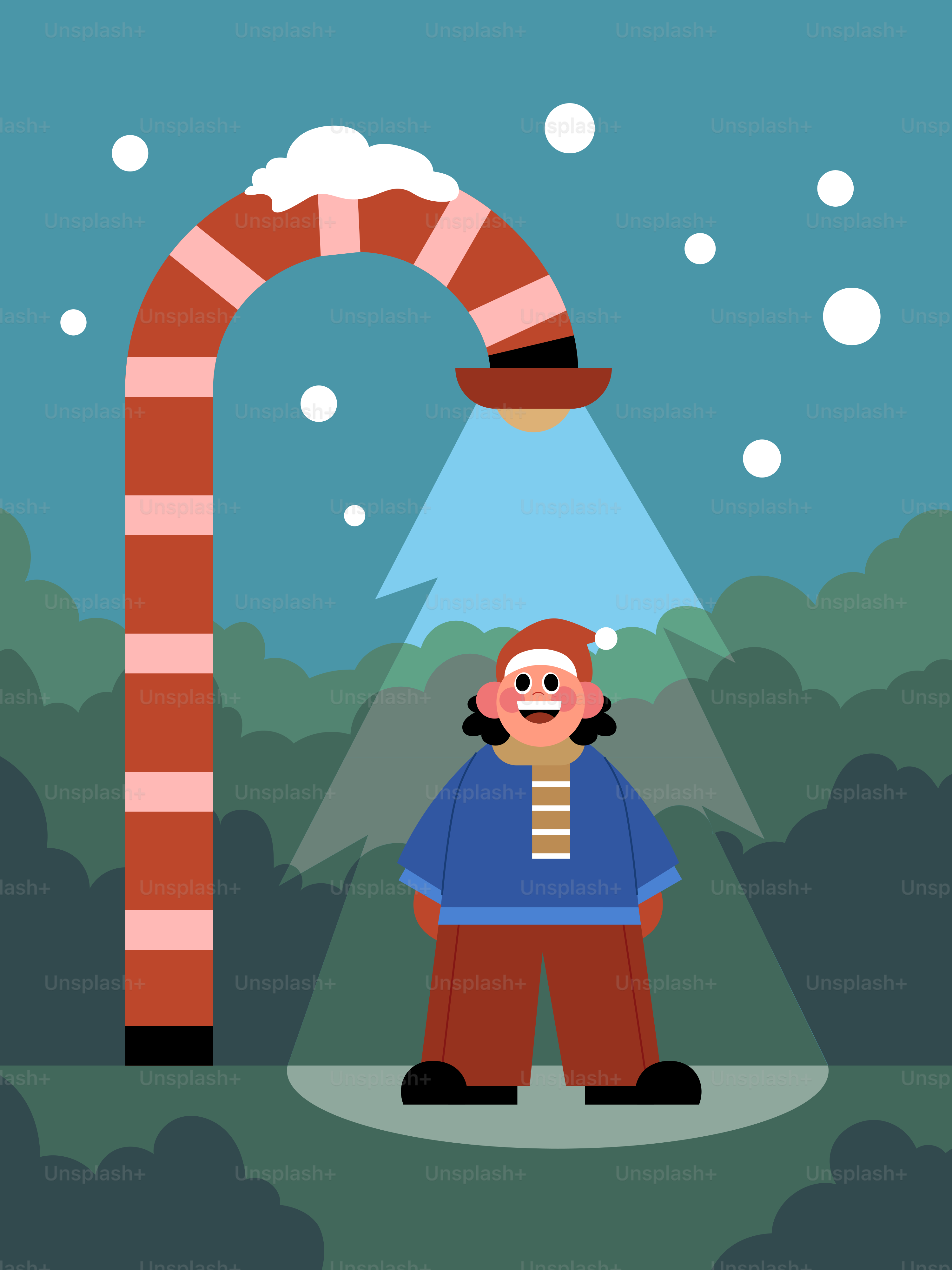 A man standing in front of a giant candy cane vector – Christmas Image ...