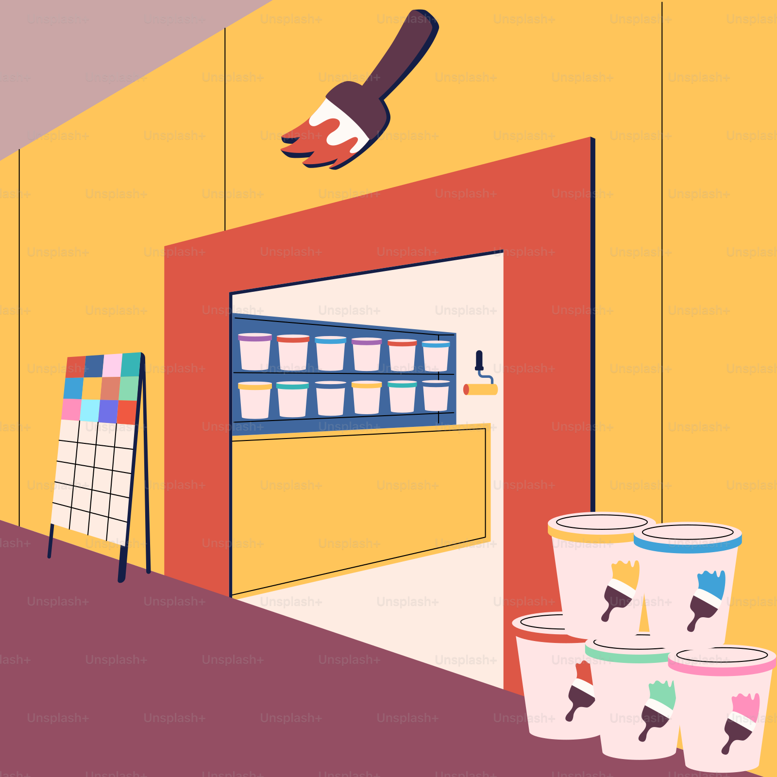 Une main tend la main vers un seau de peinture vectoriel – Image de ...