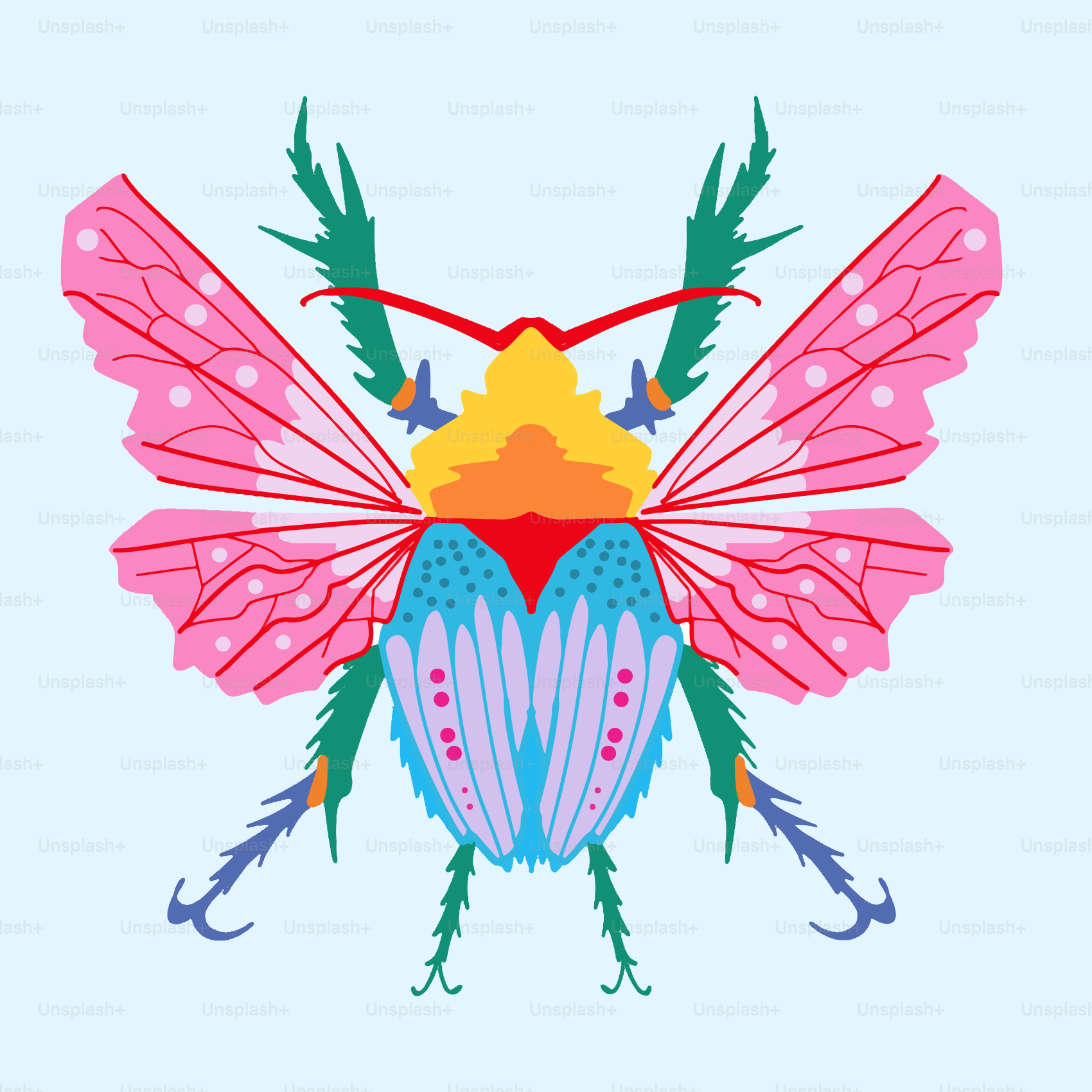 A colorful bug with wings and a heart on its back vector – Bug Image on ...
