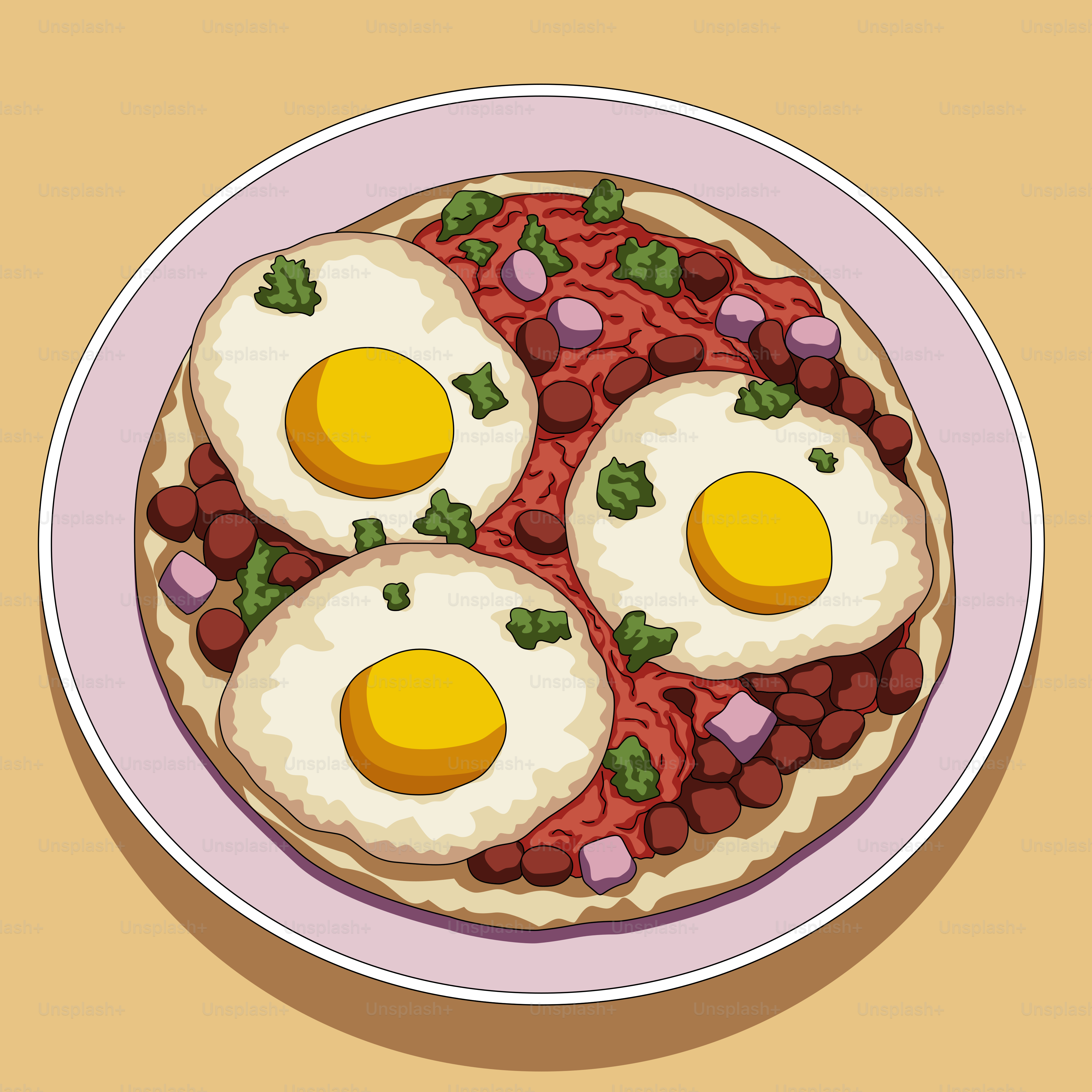 Vektor Sepiring makanan dengan telur di atasnya – Gambar Makanan di ...