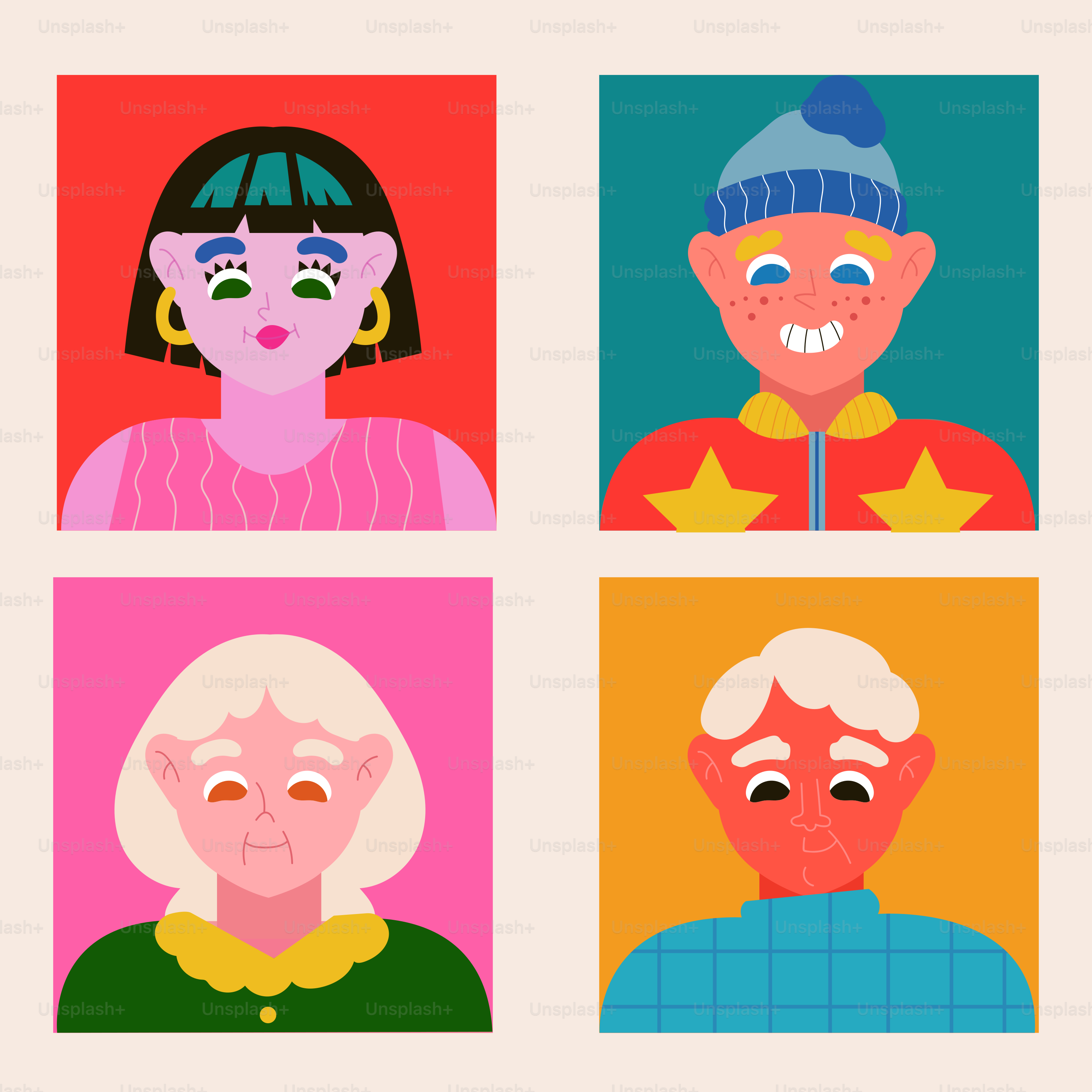 Un groupe de personnes avec des expressions faciales différentes ...