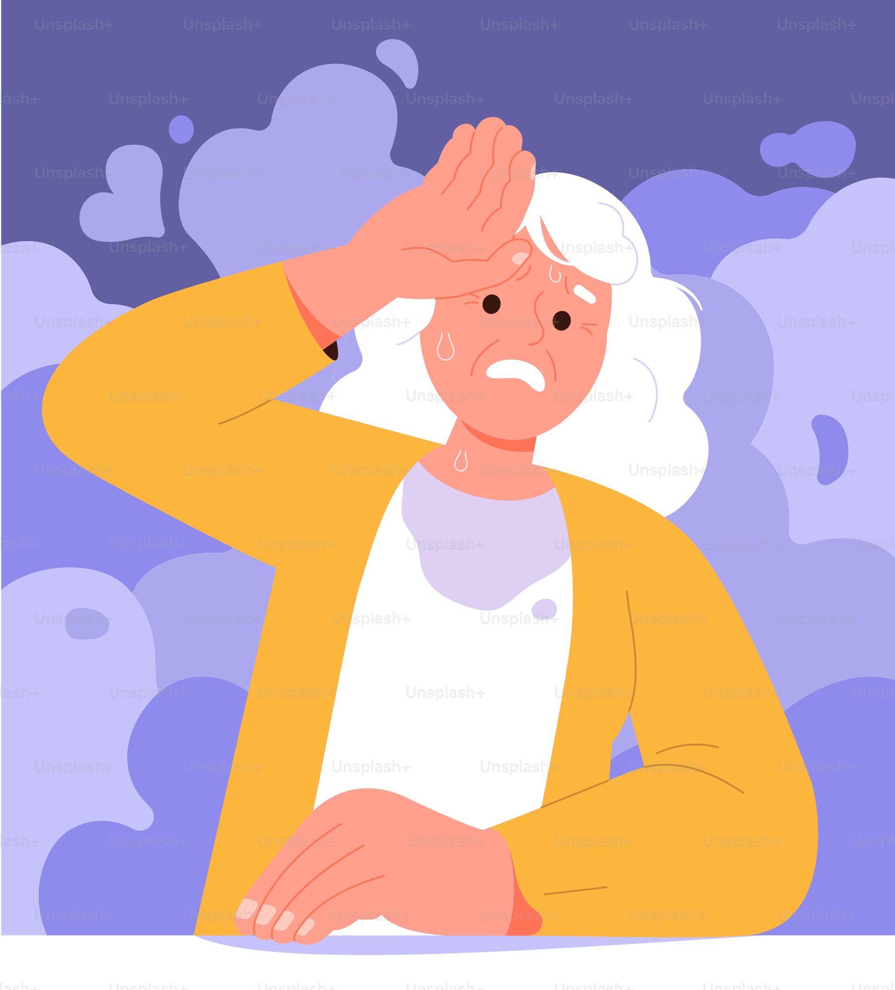 An older woman with a concerned look on her face vector – Illustration ...