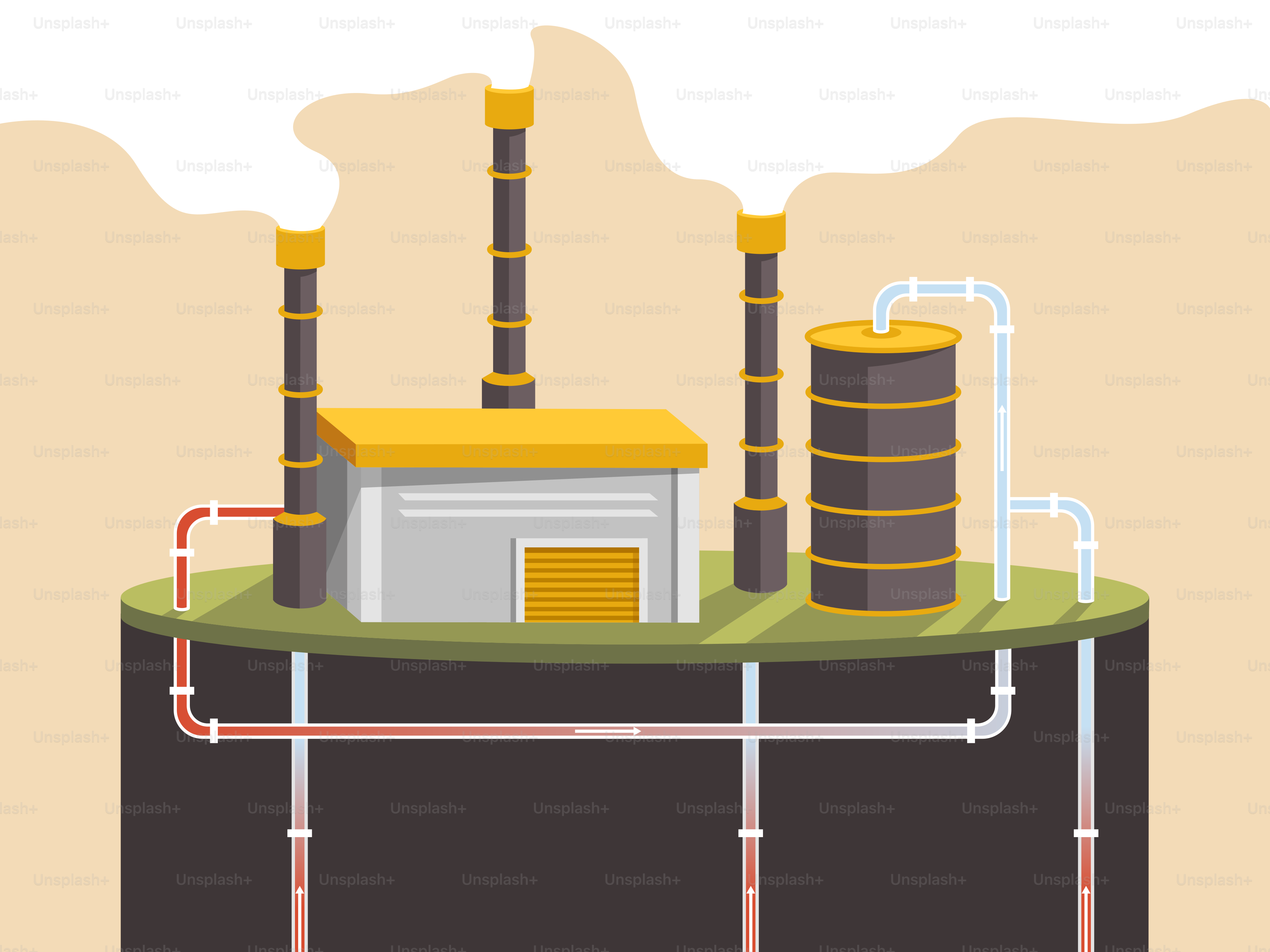 A diagram of a factory with pipes and a building vector – Design Image ...