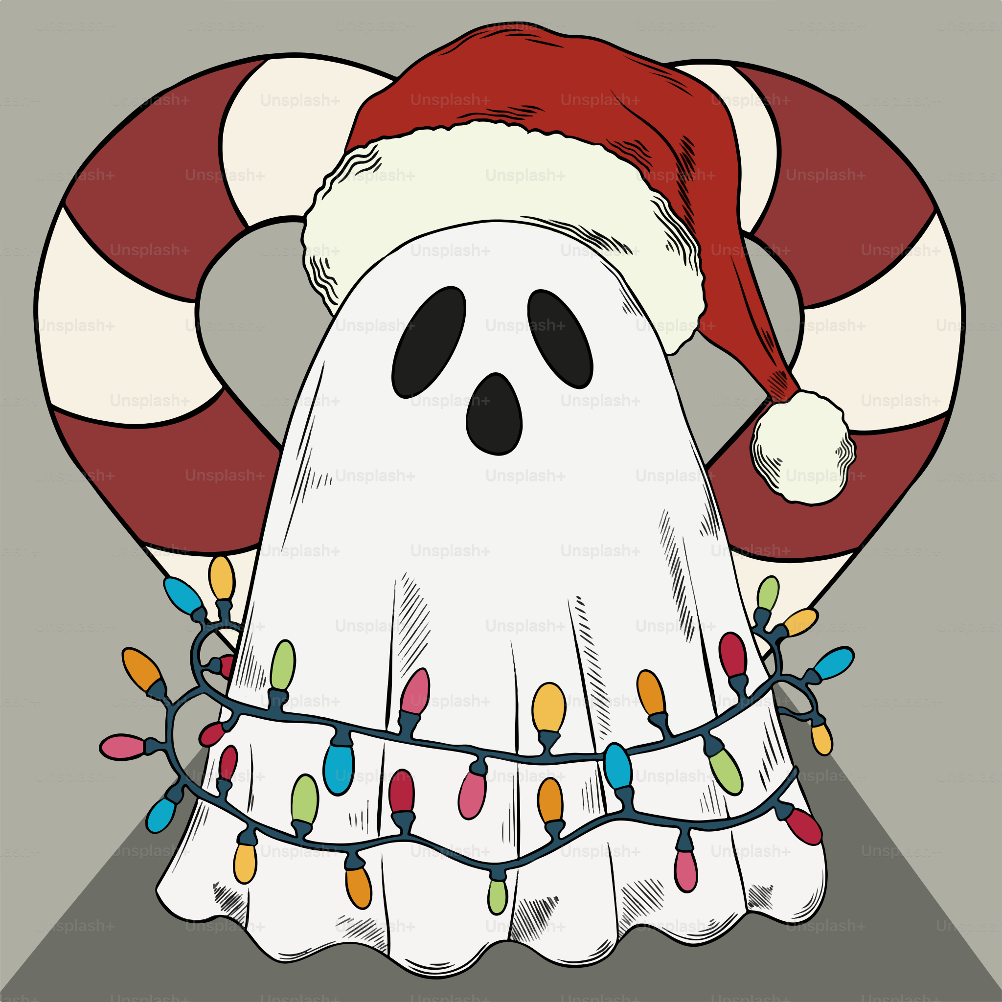 A ghost wearing a santa hat with a candy cane vector – Cute ghost Image ...