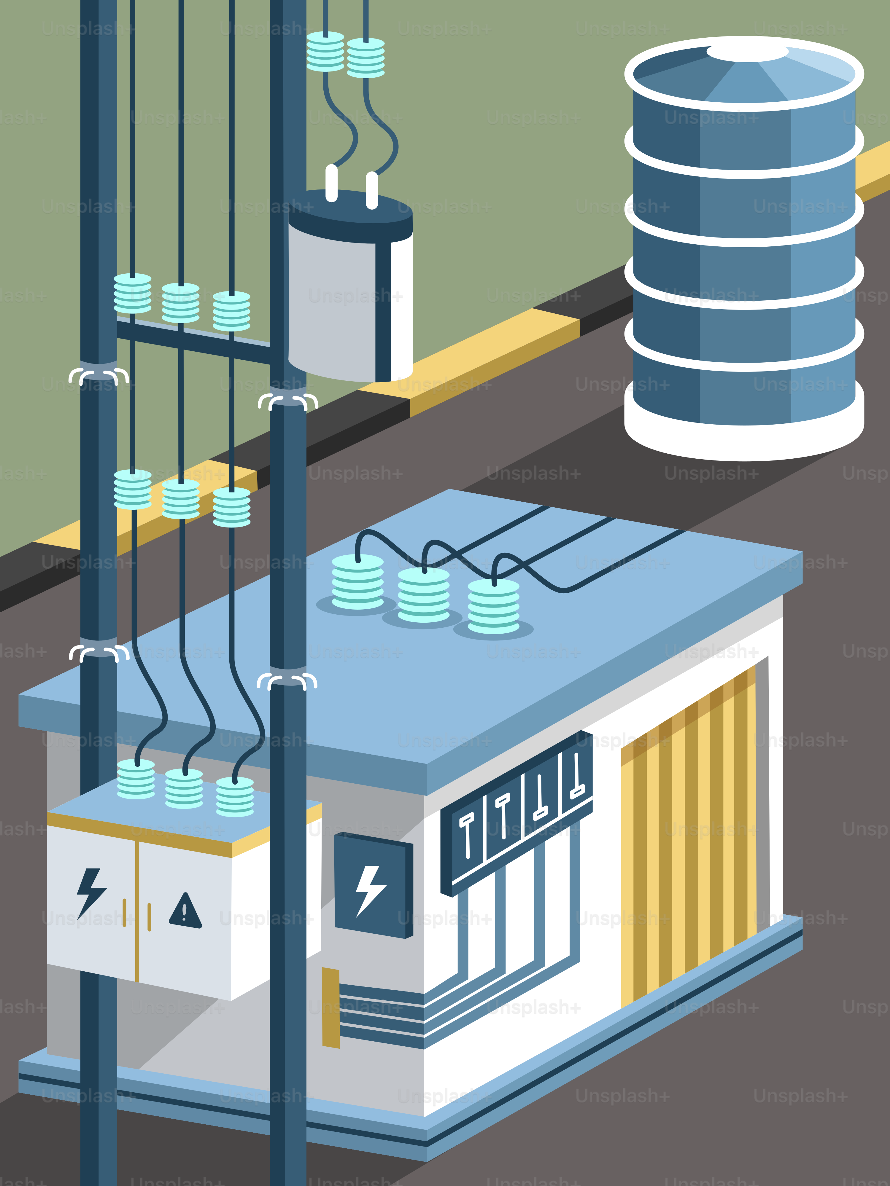 A building with a bunch of wires hanging from it vector – Illustration ...
