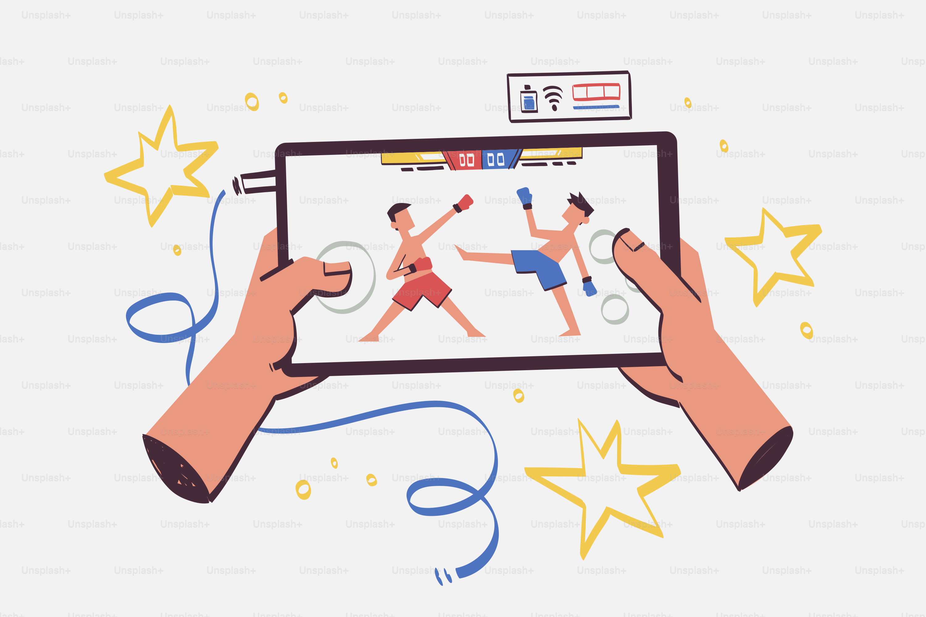 Una persona sosteniendo una tableta con una imagen de dibujos animados ...