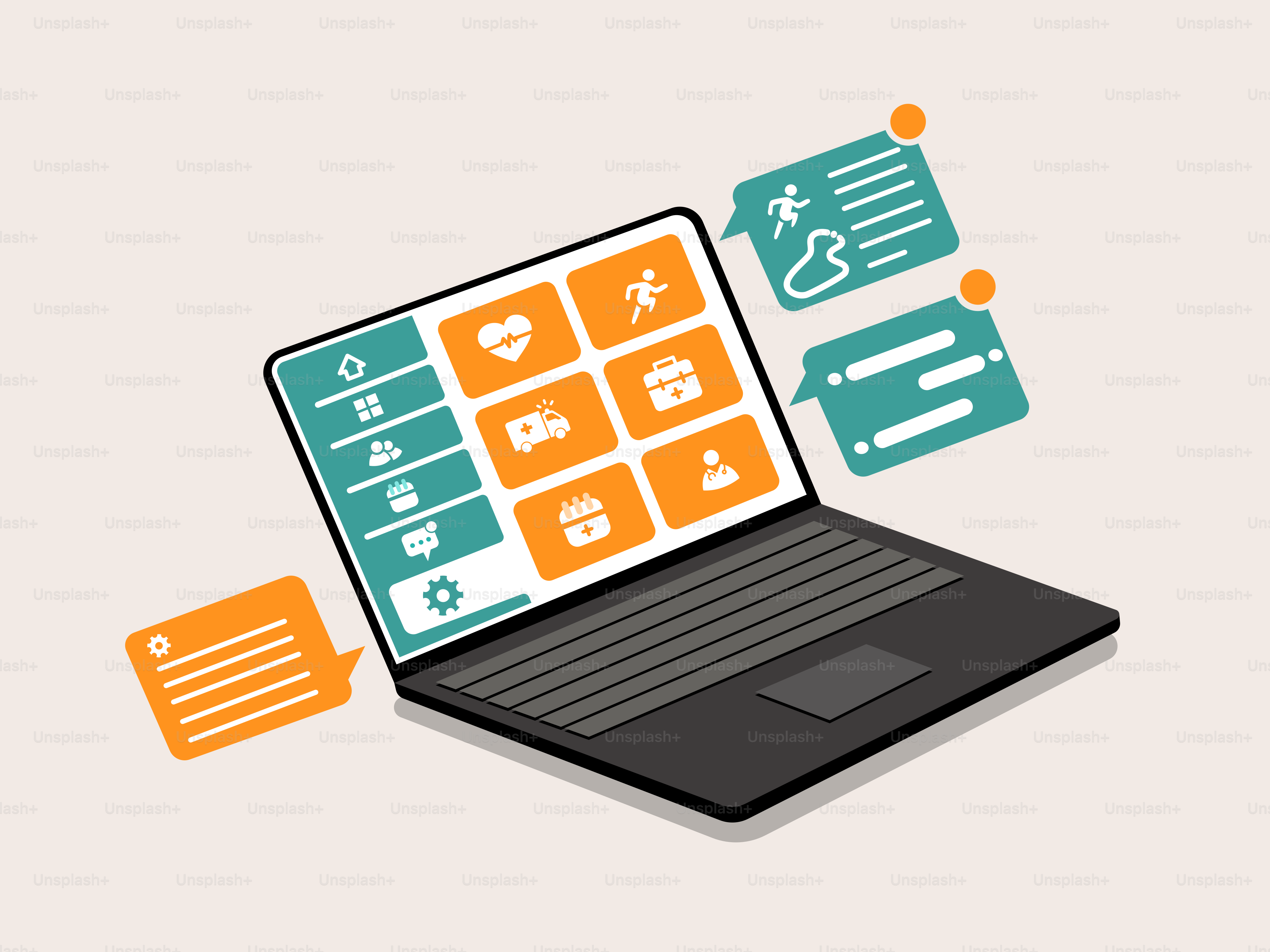 Un portátil con iconos que salen de él vector – Imagen de Tecnología en ...