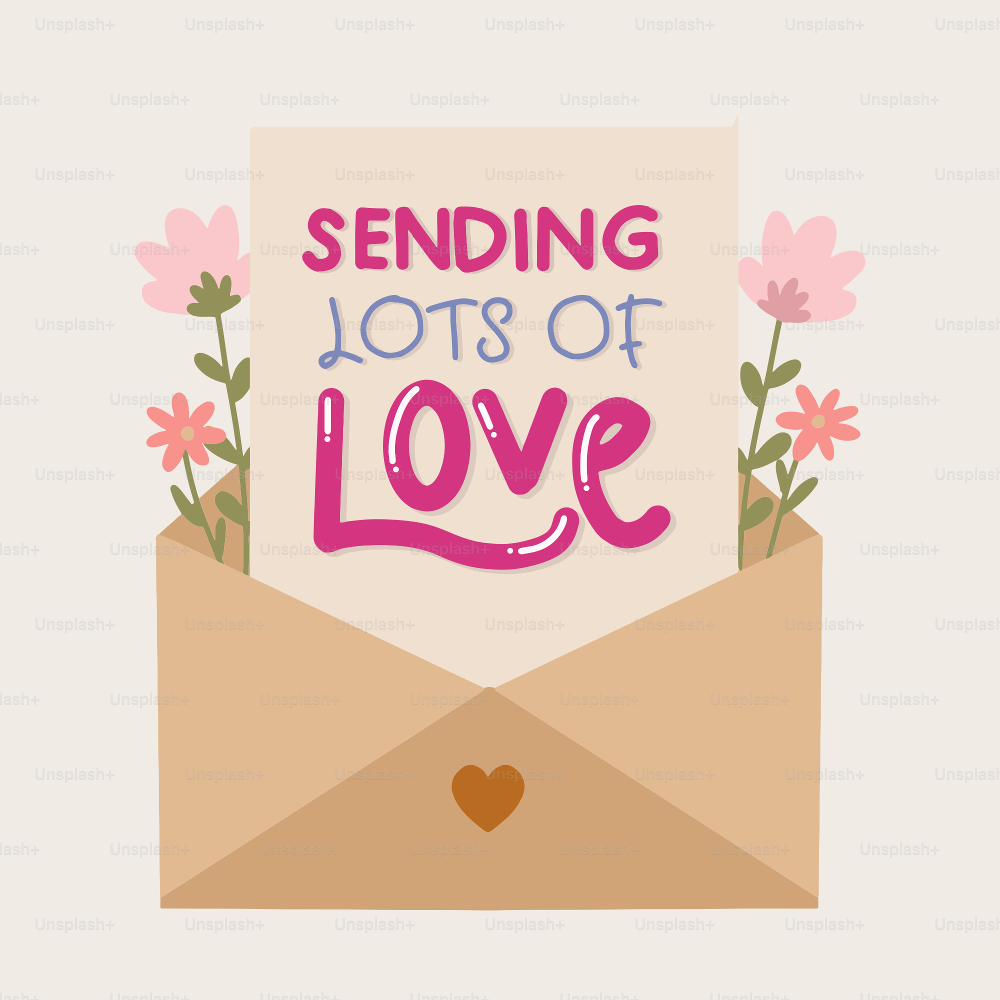 An envelope with flowers and the words sending lots of love vector ...