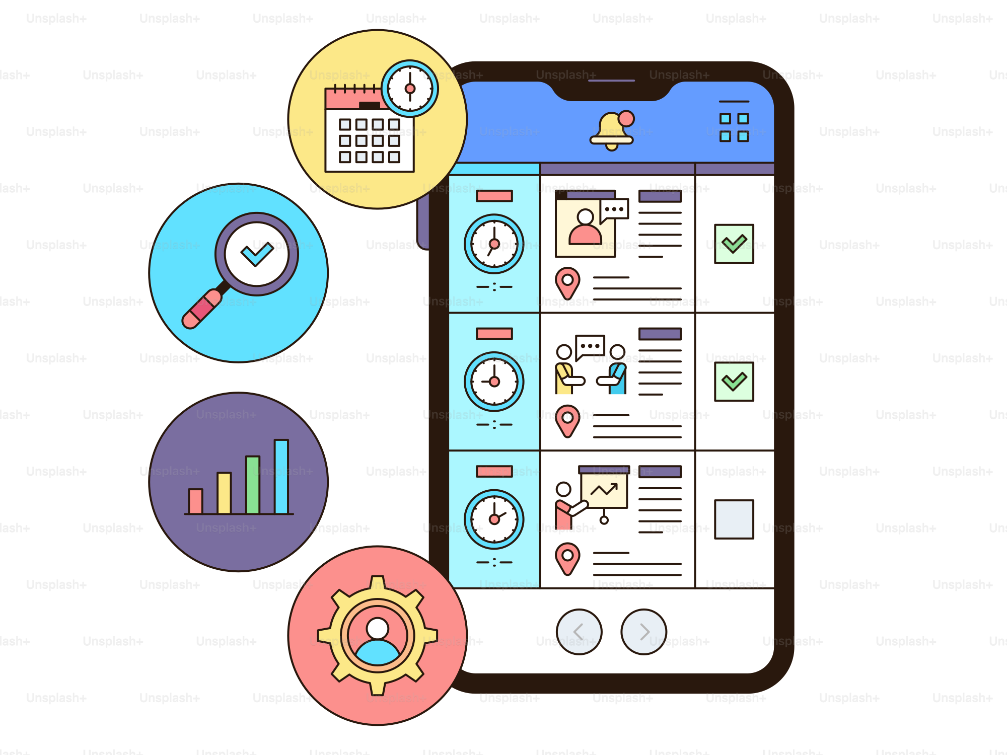 A cell phone with icons surrounding it vector – Apps Image on Unsplash