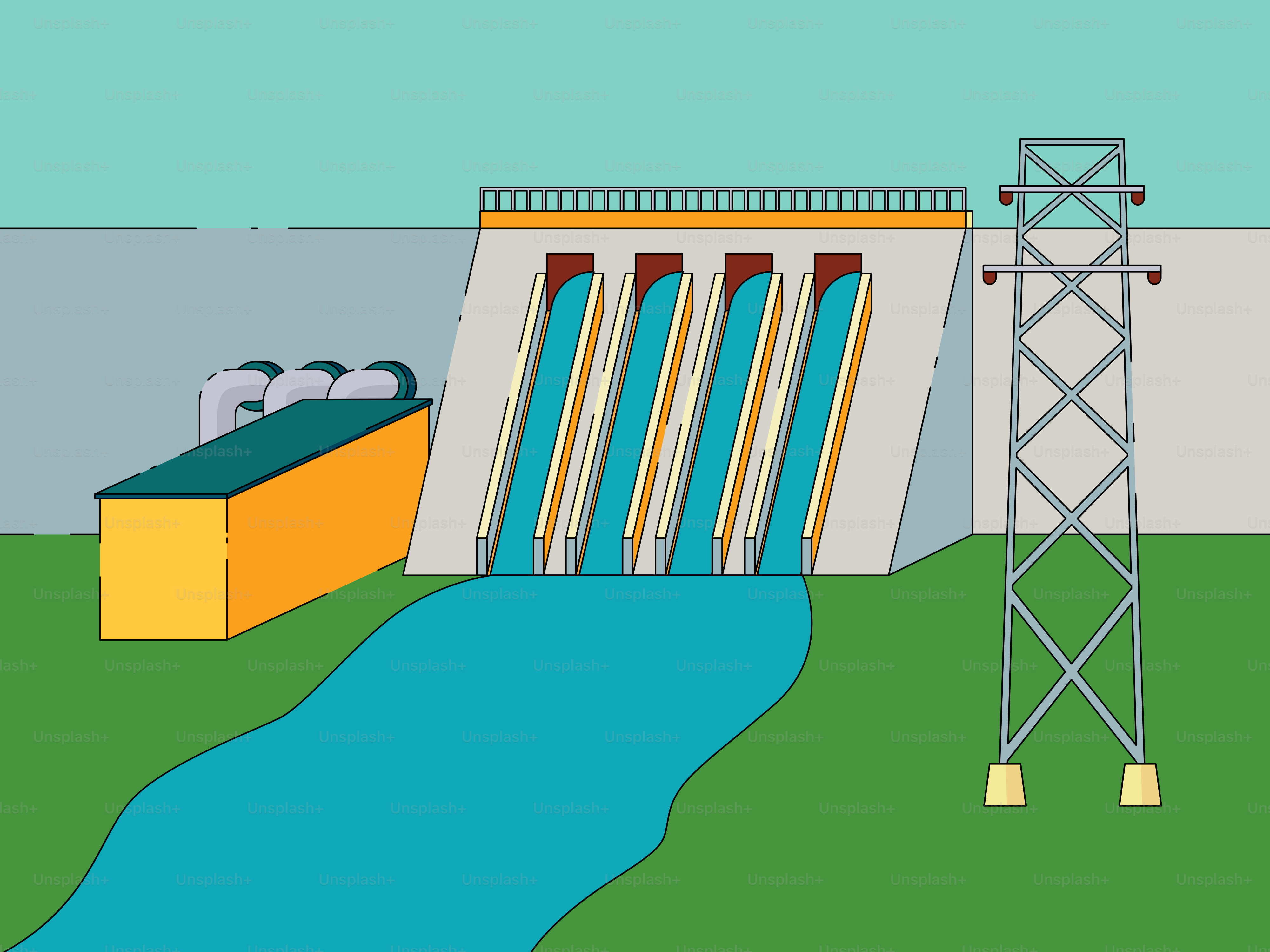 Un dibujo de una presa con agua saliendo de ella vector – Imagen de ...