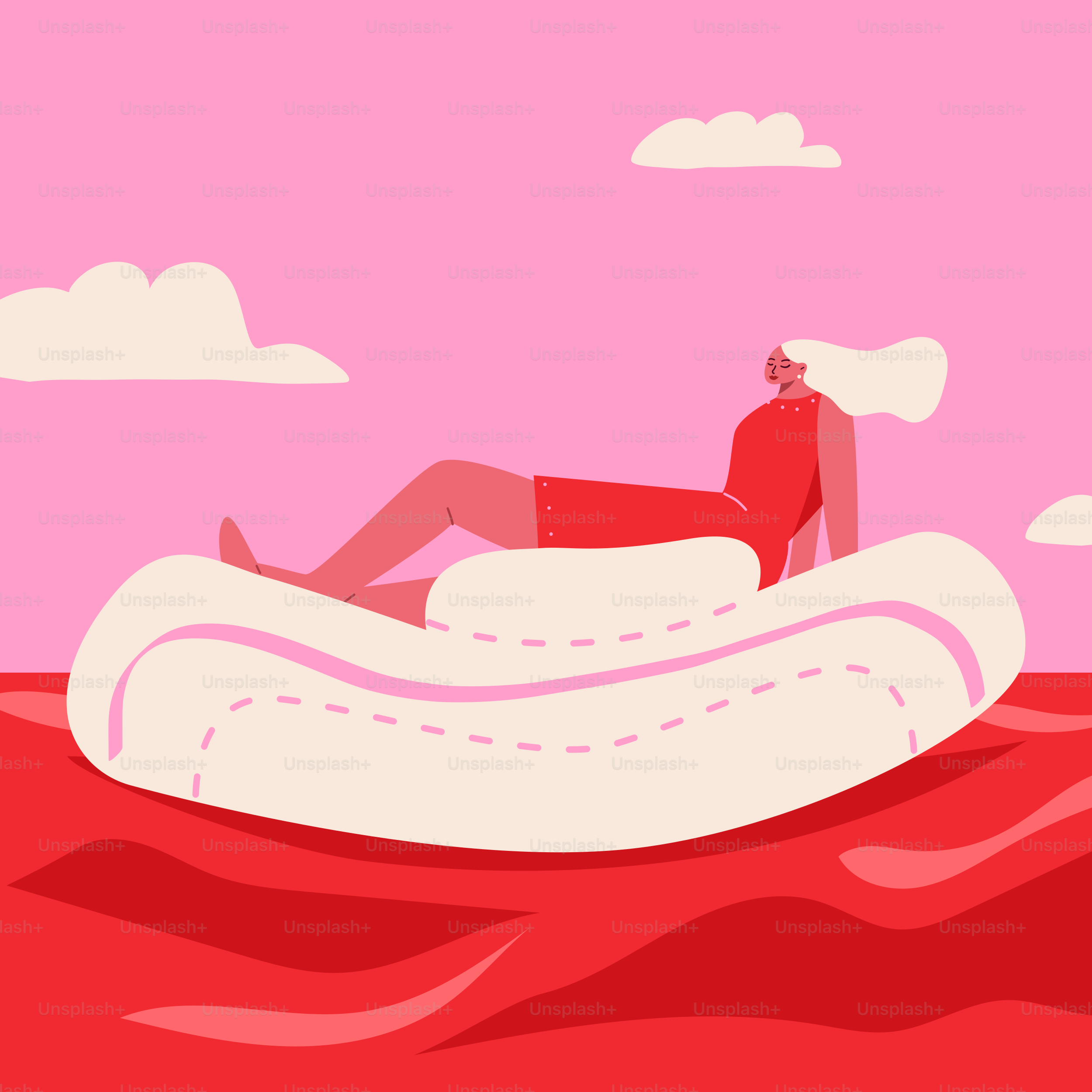 A man floating on a raft in the middle of the ocean vector ...