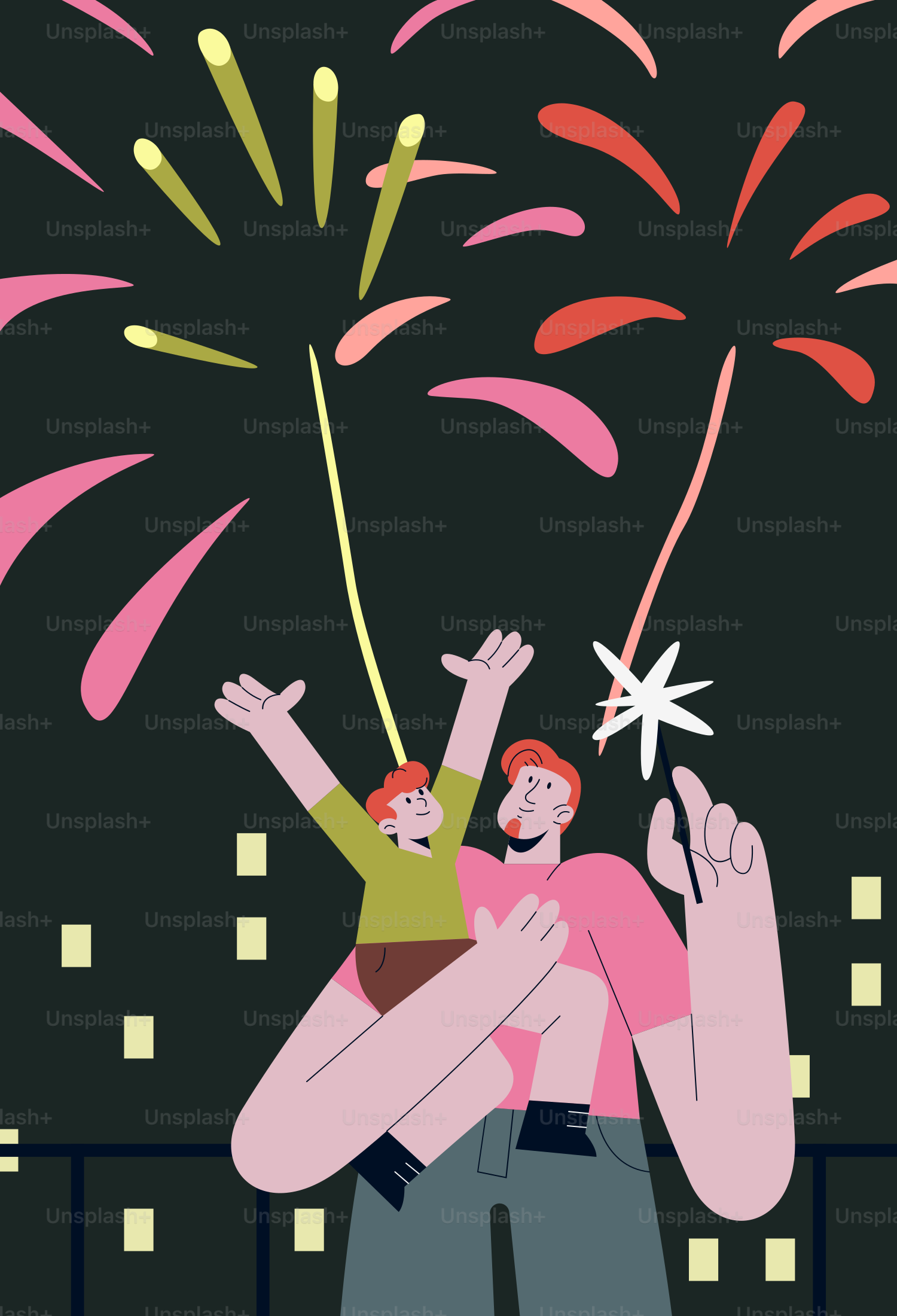 Vektor Seorang pria dan wanita mengambil gambar kembang api – Gambar ...