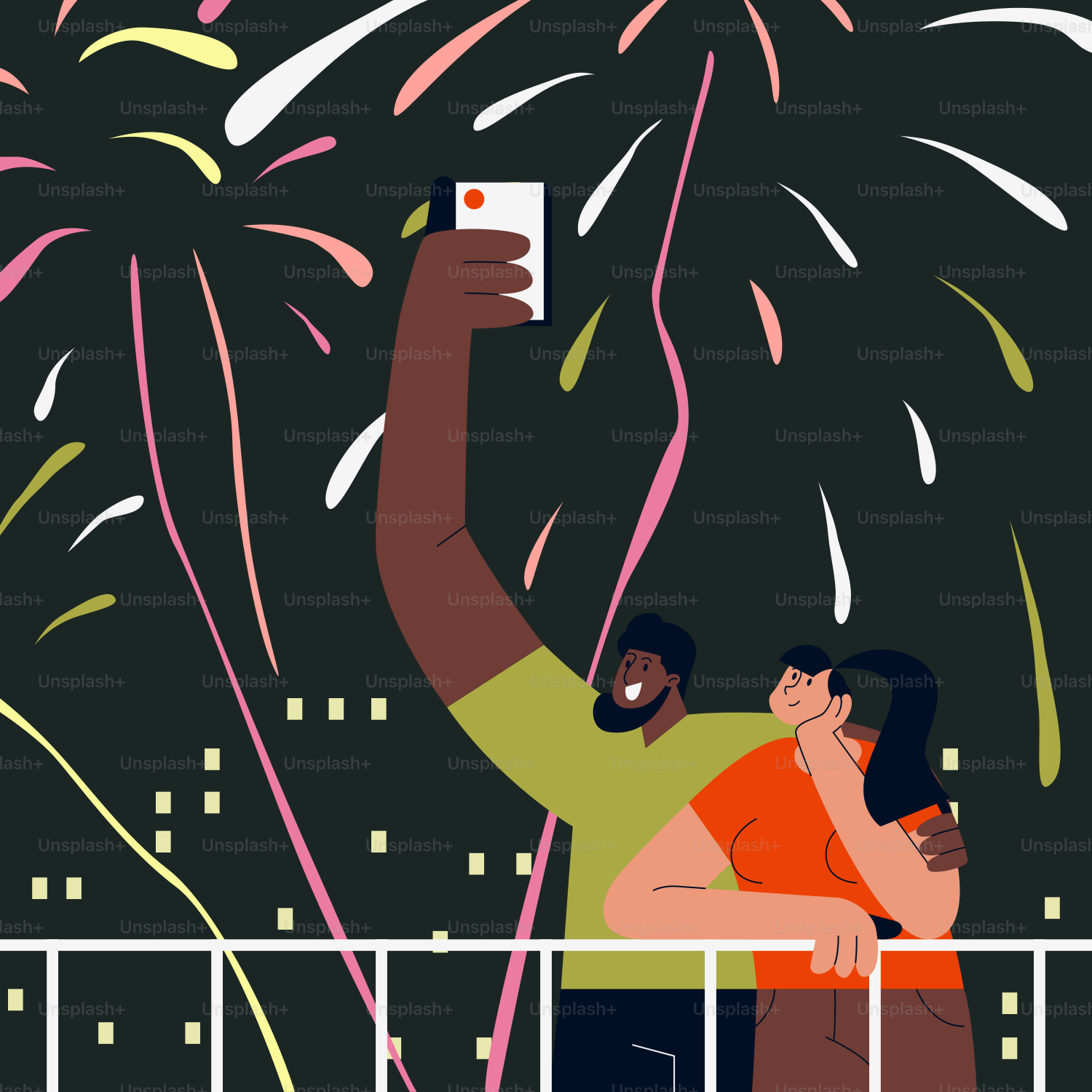 Vektor Seorang pria dan seorang anak memegang kembang api – Gambar ...