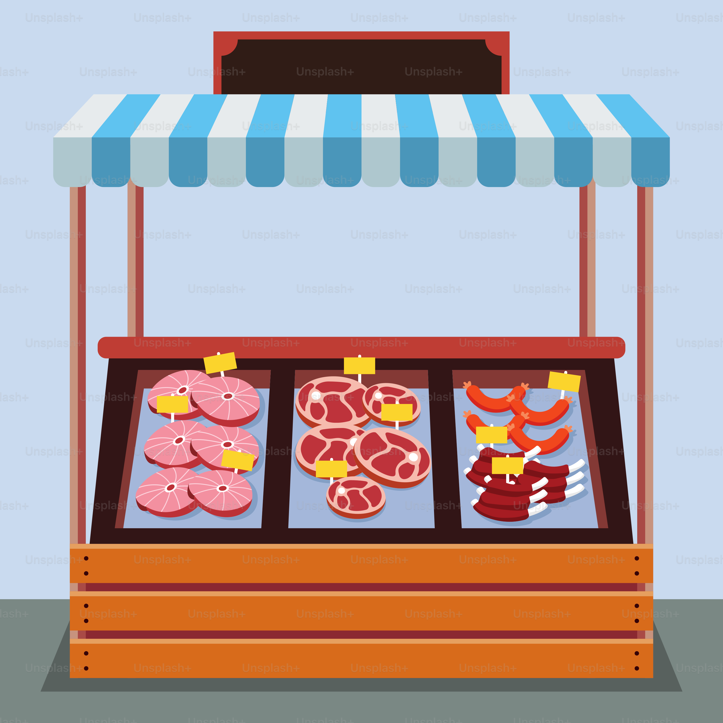 An illustration of a food stand with meats and sausages vector – Shop ...