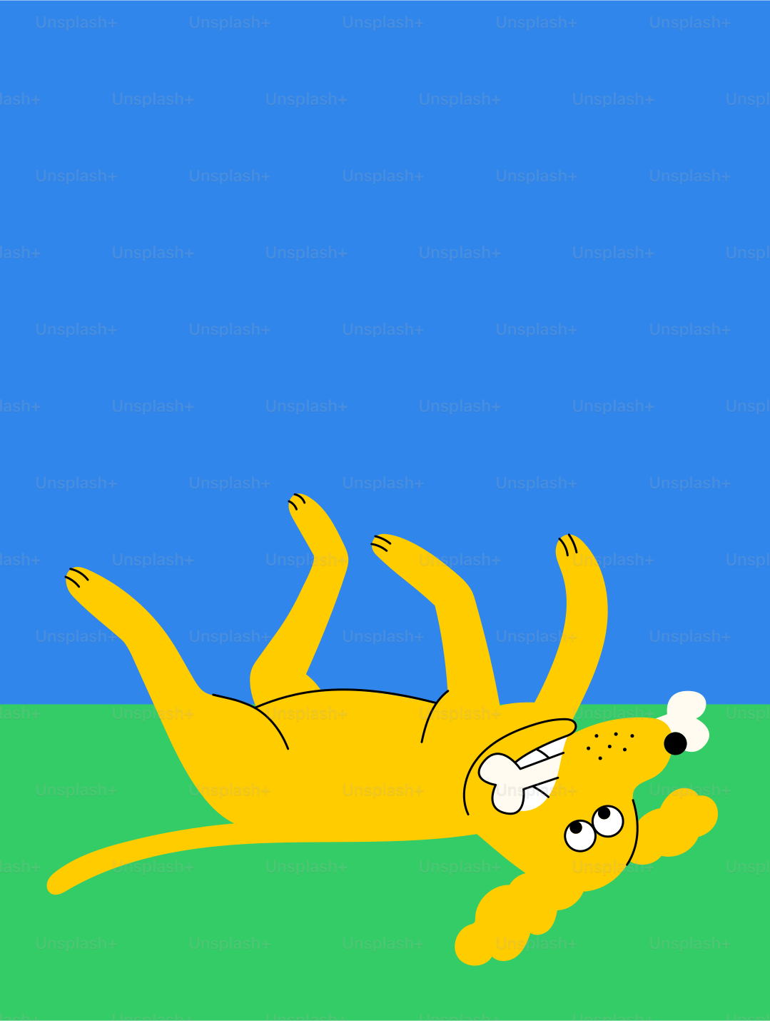 A yellow dog laying on its back on the ground vector – Dog Image on ...
