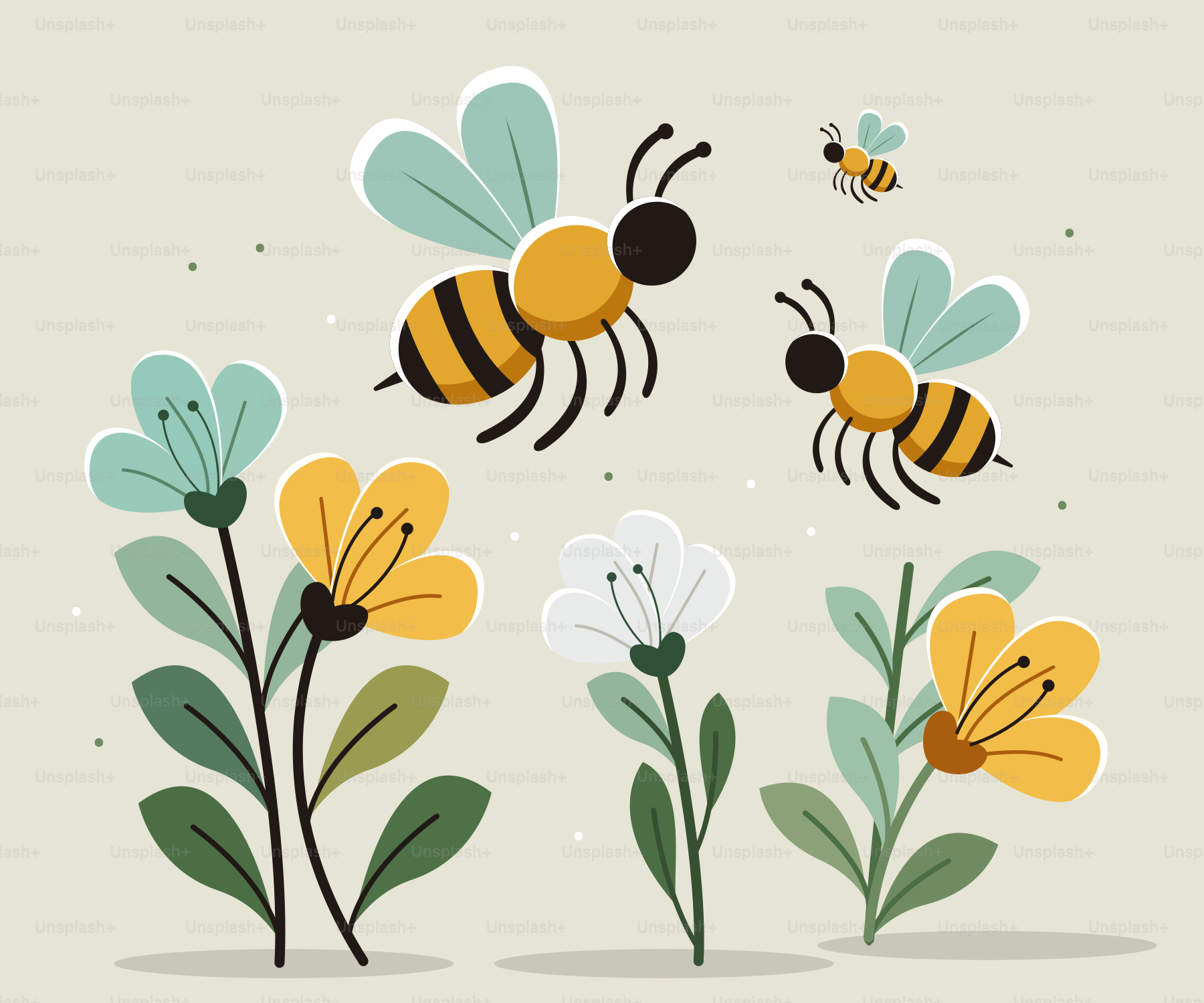 Vektor Beberapa lebah terbang di atas seikat bunga – Gambar Bunga di ...