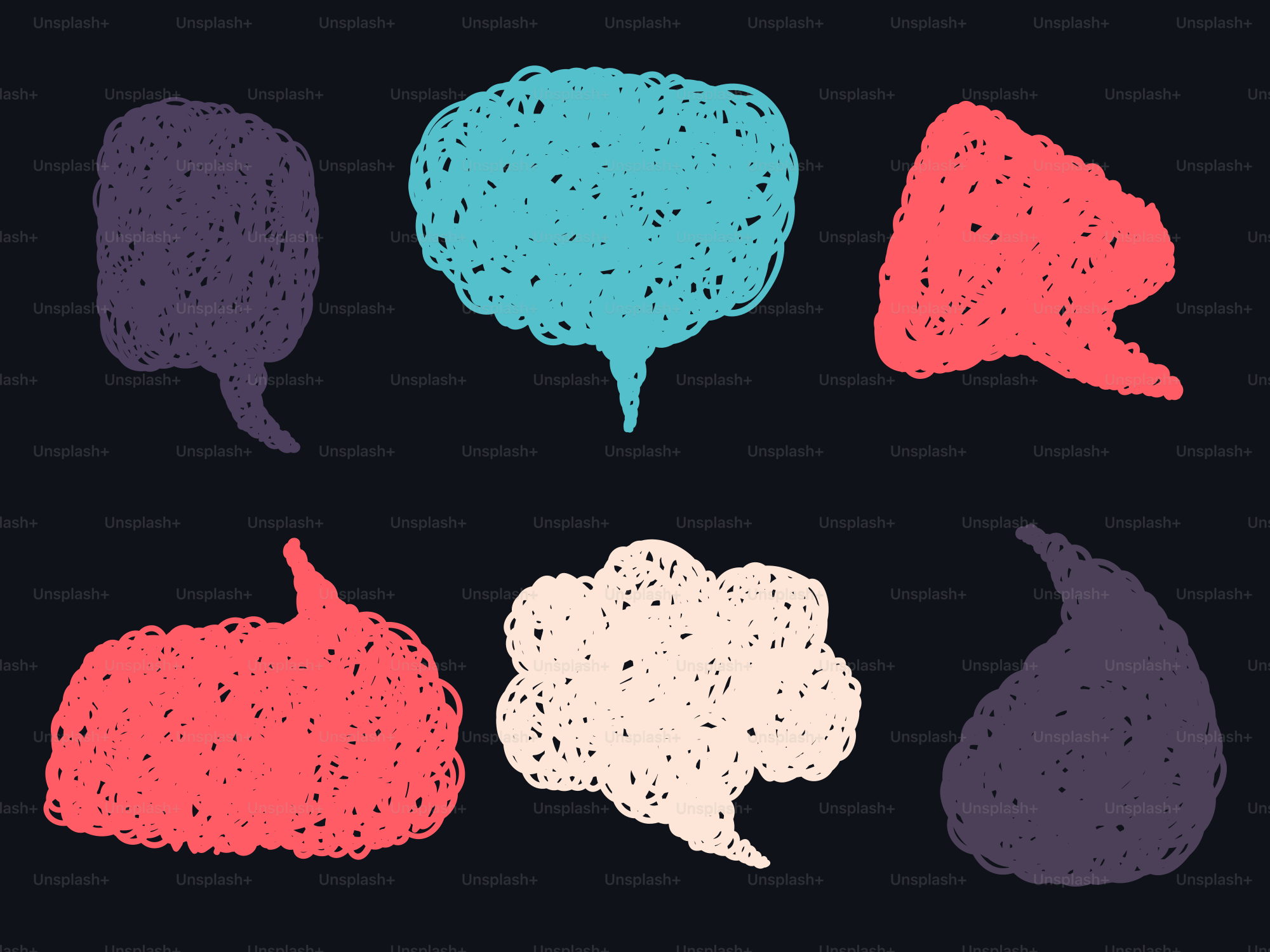 A group of speech bubbles on a black background vector – Illustration ...
