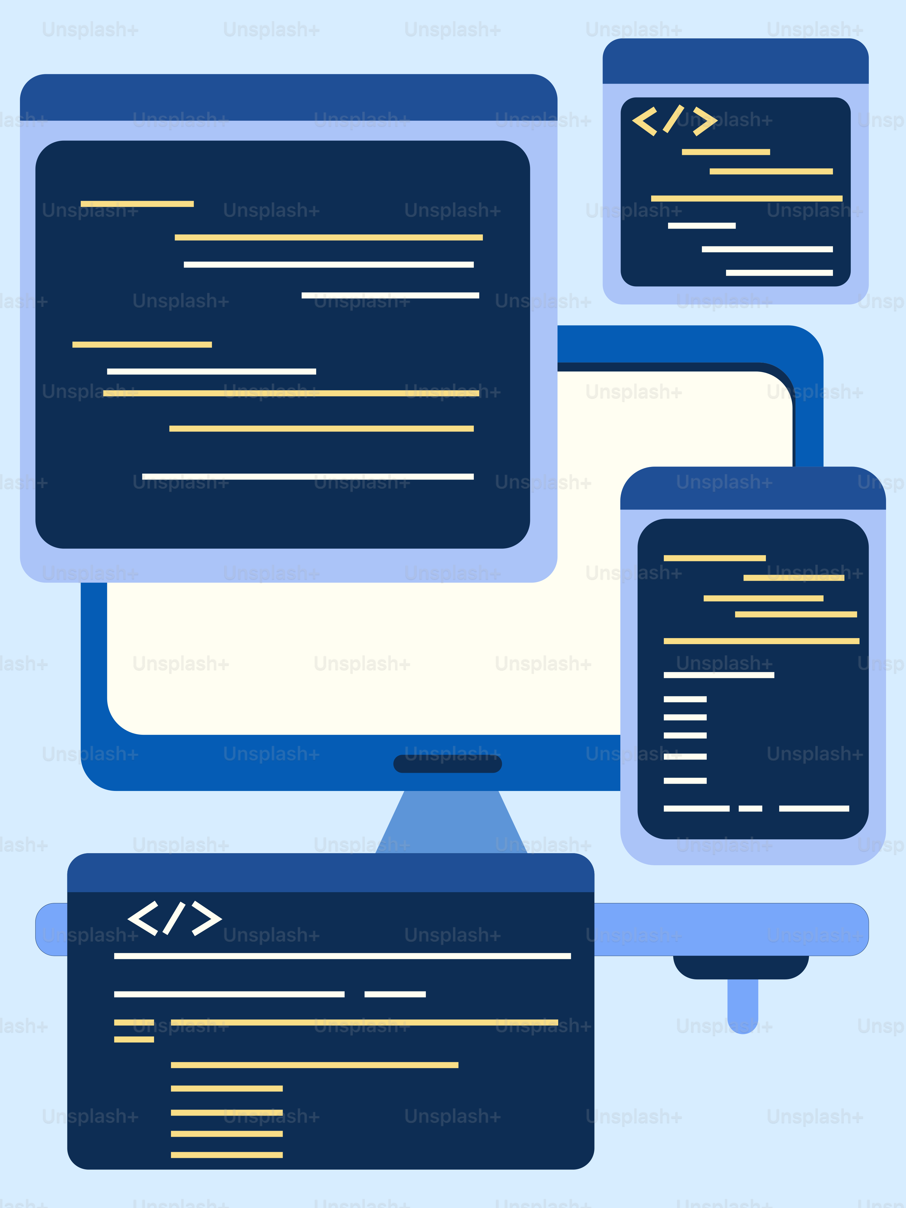 A computer screen with a bunch of screens on it vector – Coding Image ...