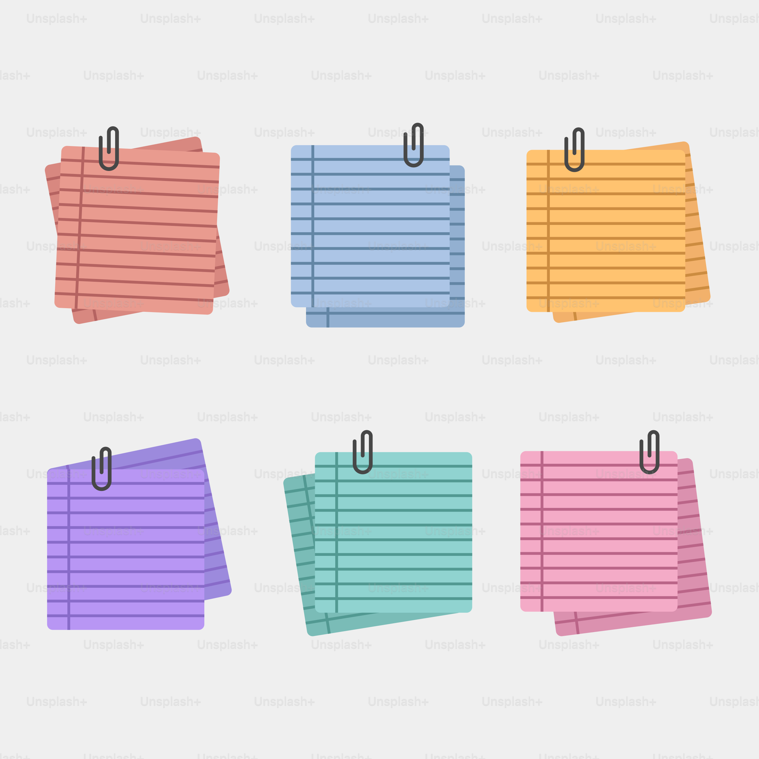 A set of colored paper notes with clips attached to them vector ...