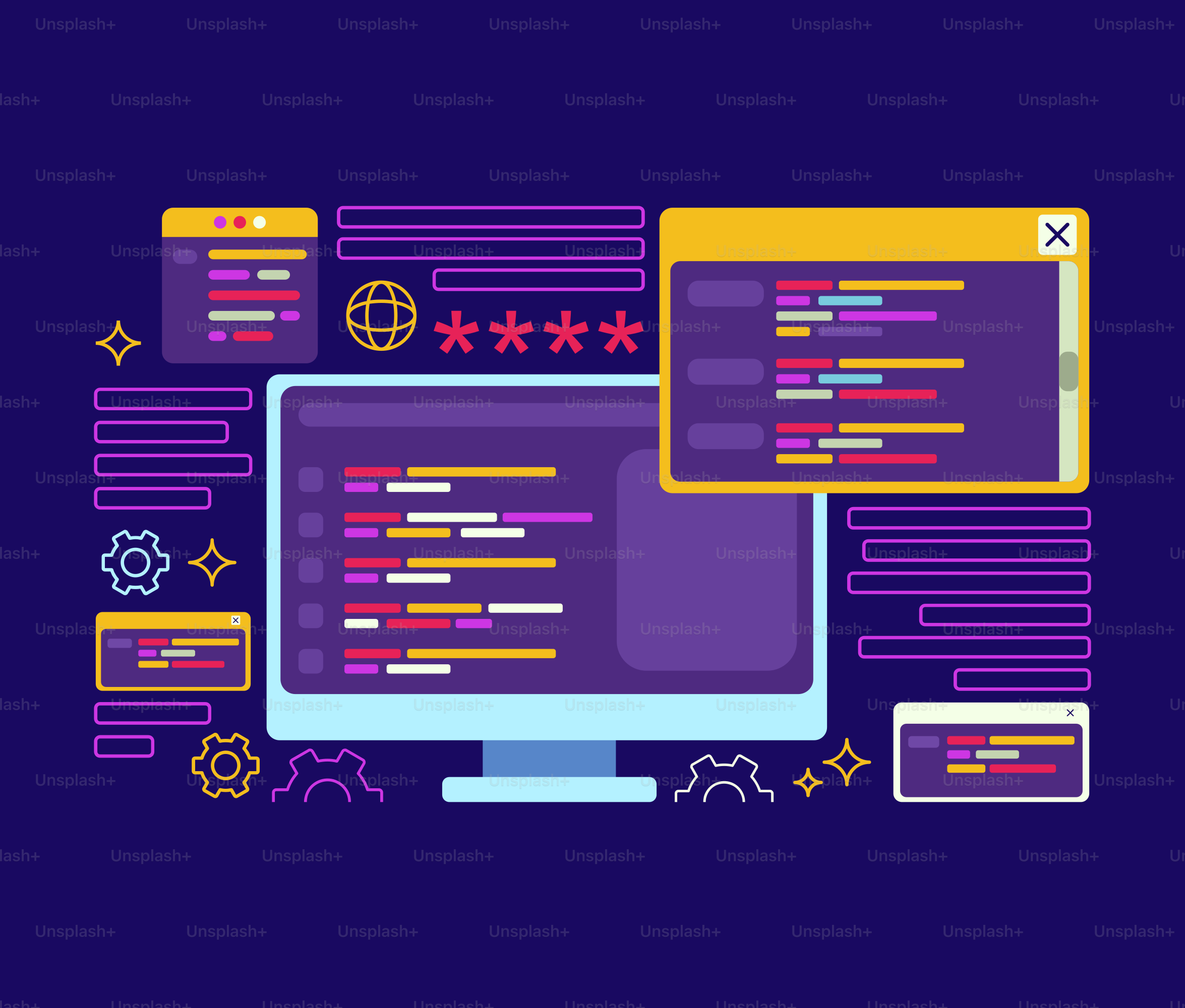 A computer screen with a bunch of screens on it vector – Technology ...