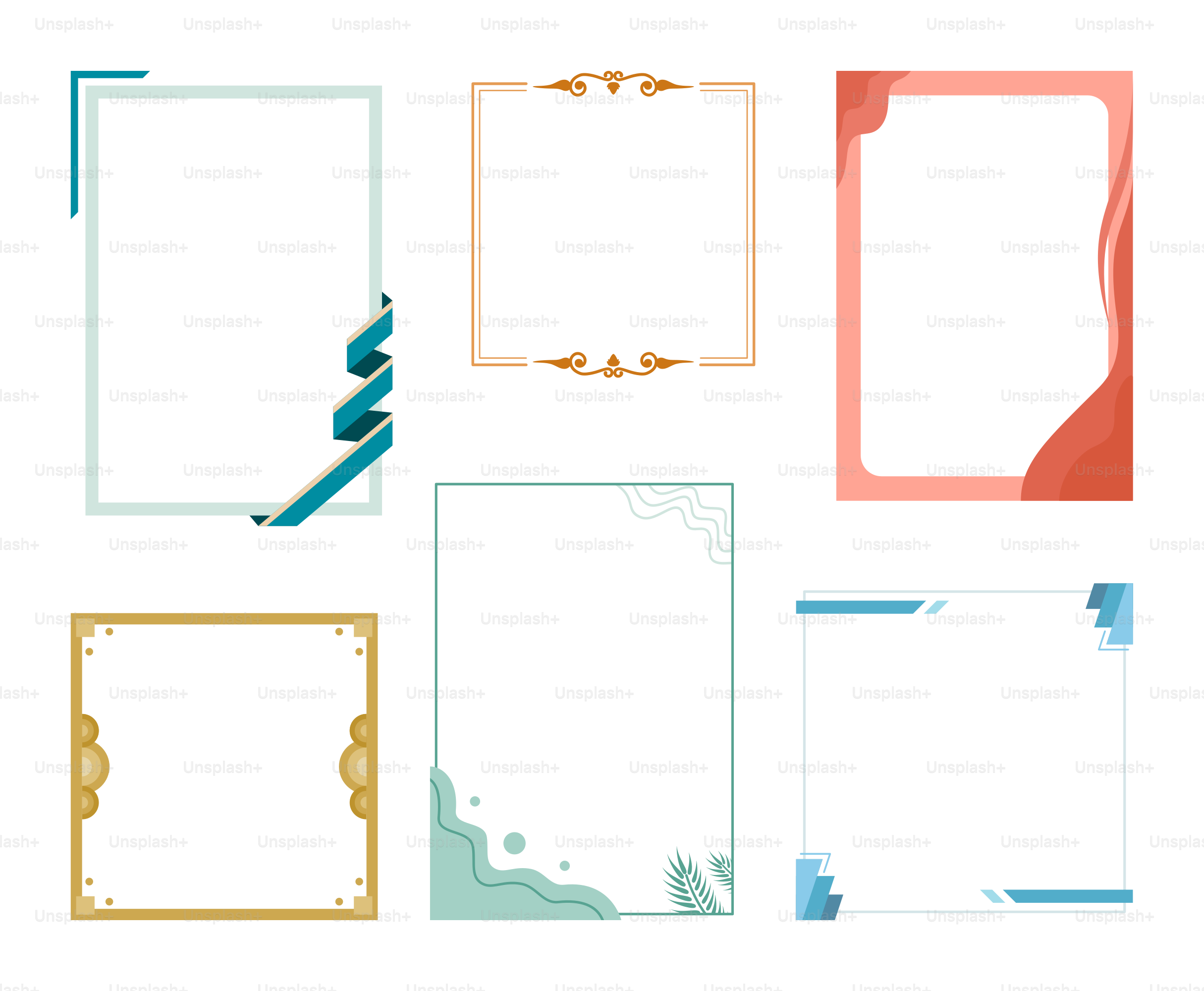 Un grupo de marcos de diferentes colores con fondo blanco vector ...