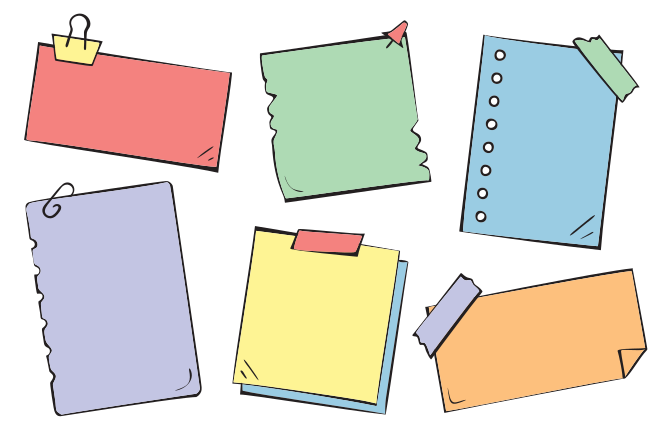 A group of colorful sticky notes attached to a clipboard vector ...