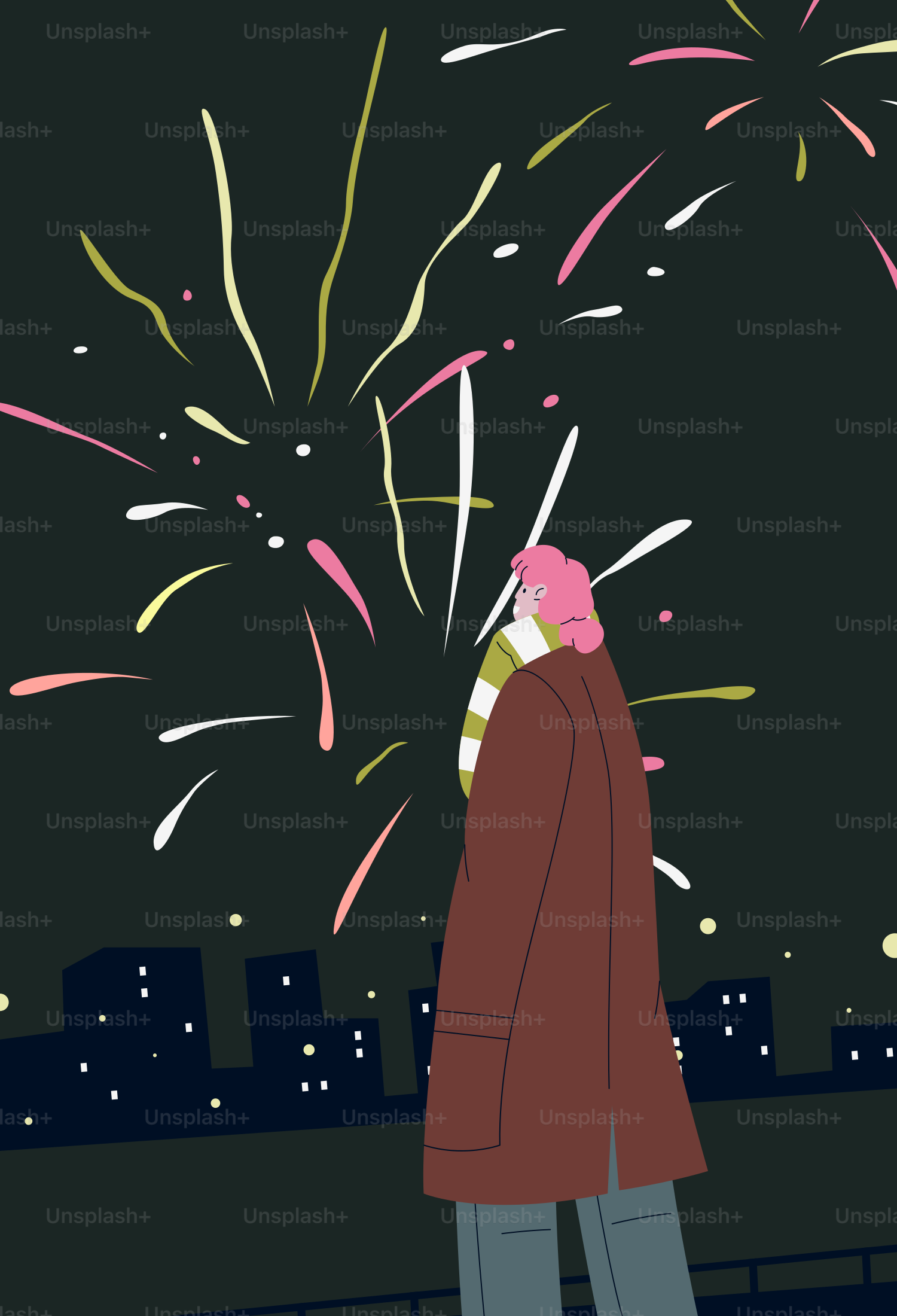 A person standing in front of a firework display vector – Illustration ...