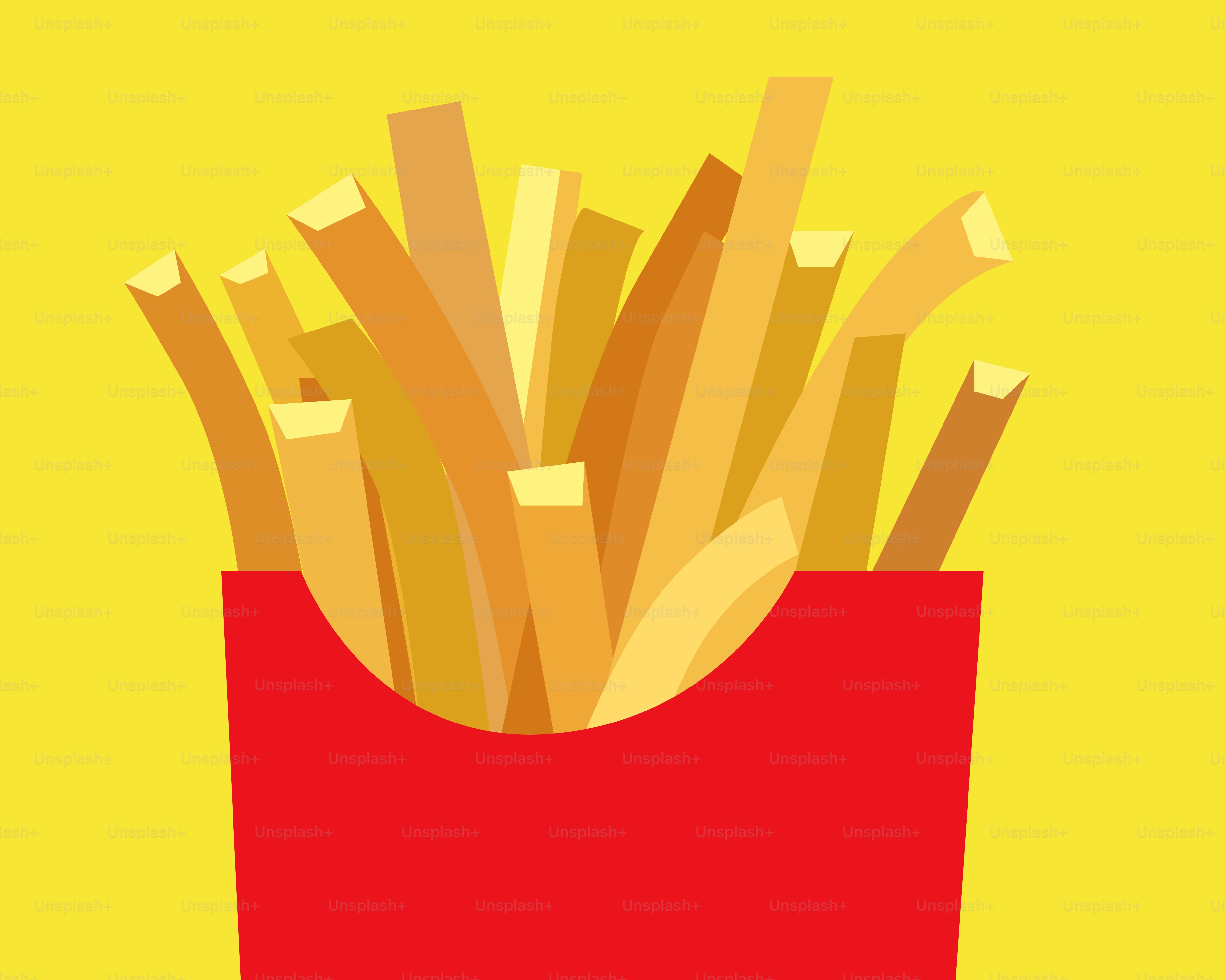 Vektor Kentang goreng dalam tas merah dengan latar belakang kuning ...