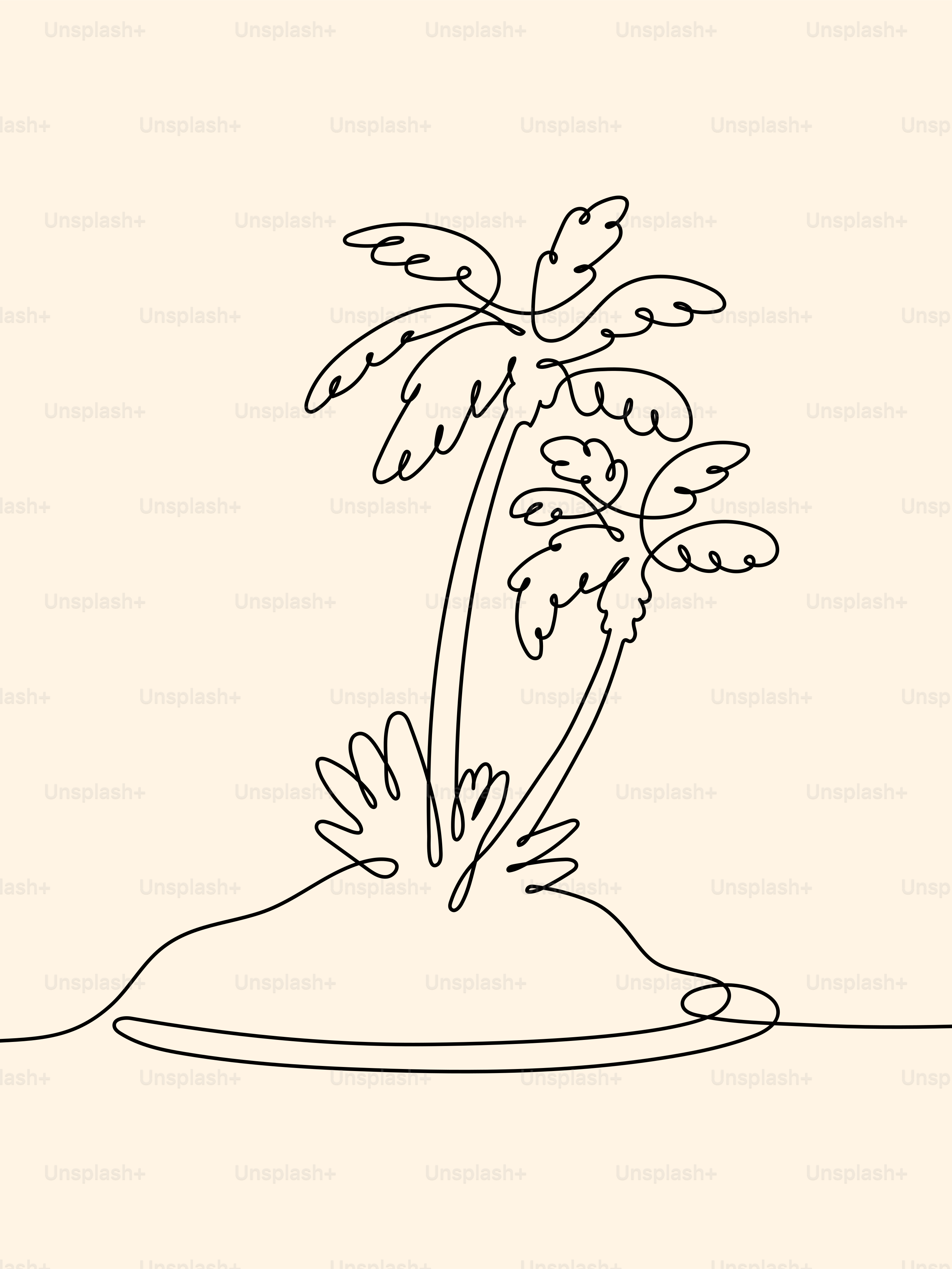 A single line drawing of a plant on an island vector – Abstract Image ...