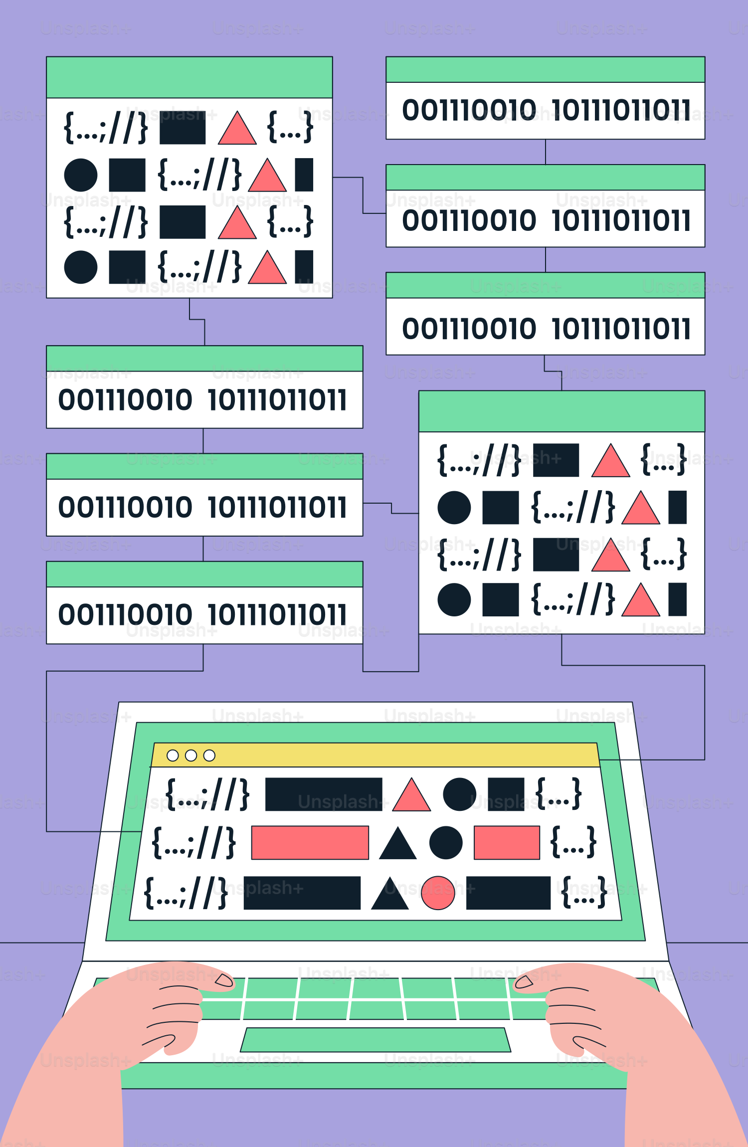 A person is typing on a laptop computer vector – Binary themes Image on ...