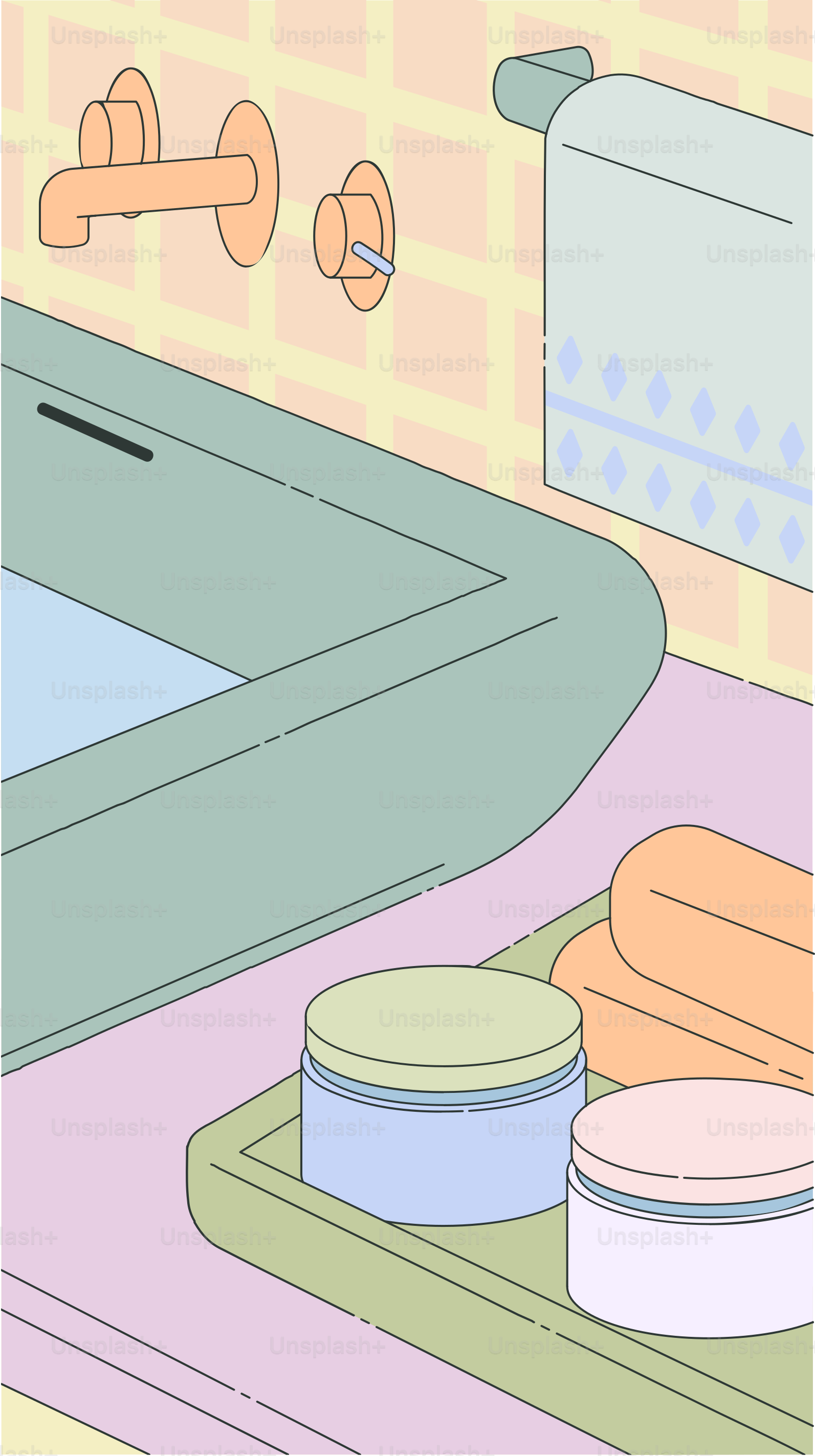 Une caricature d’une salle de bain avec un lavabo et un distributeur de ...