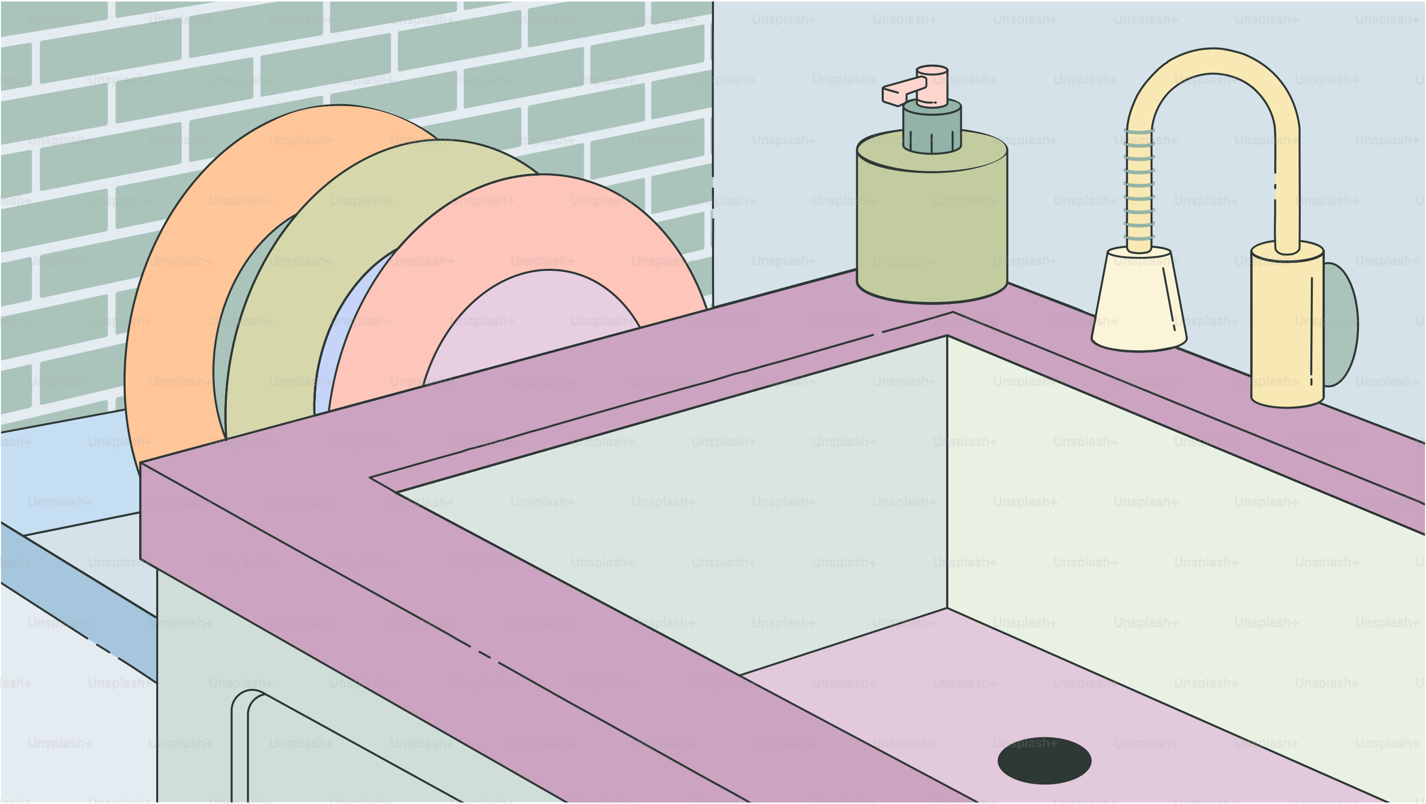 Une caricature d’une salle de bain avec un lavabo et un distributeur de ...