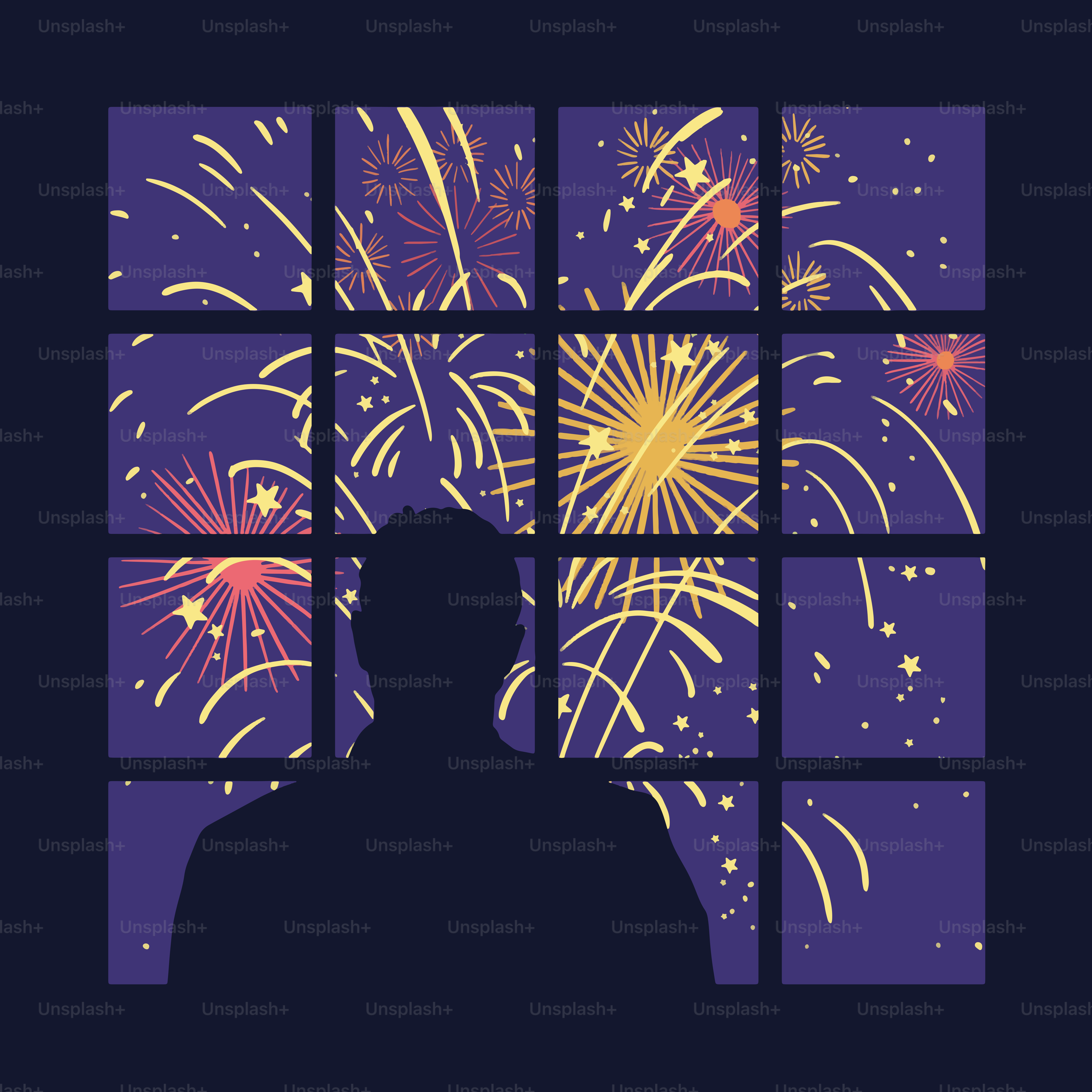 A man looking out a window at fireworks vector – New years eve Image on ...