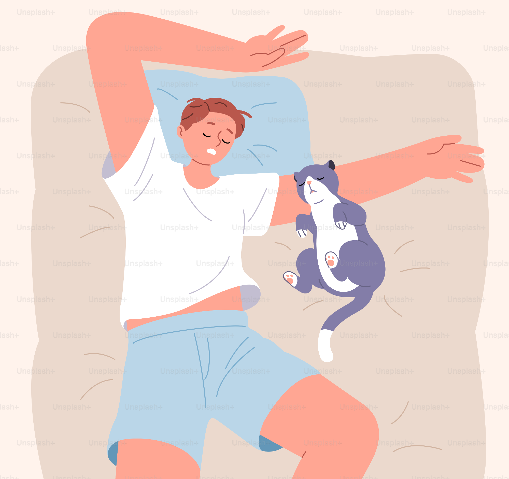 A man laying in bed with a cat on his back vector – Cat Image on Unsplash