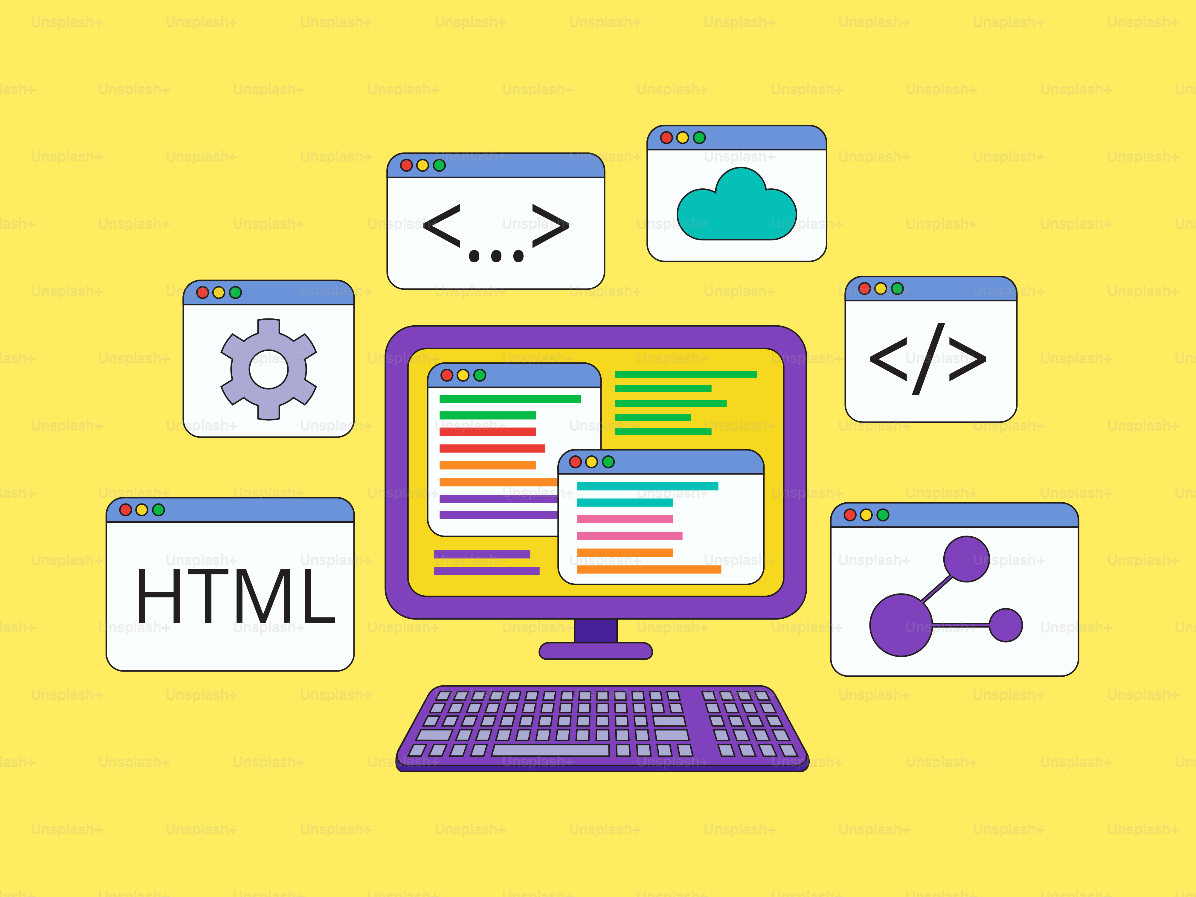 A computer screen with a bunch of icons on it vector – Vector Image on ...