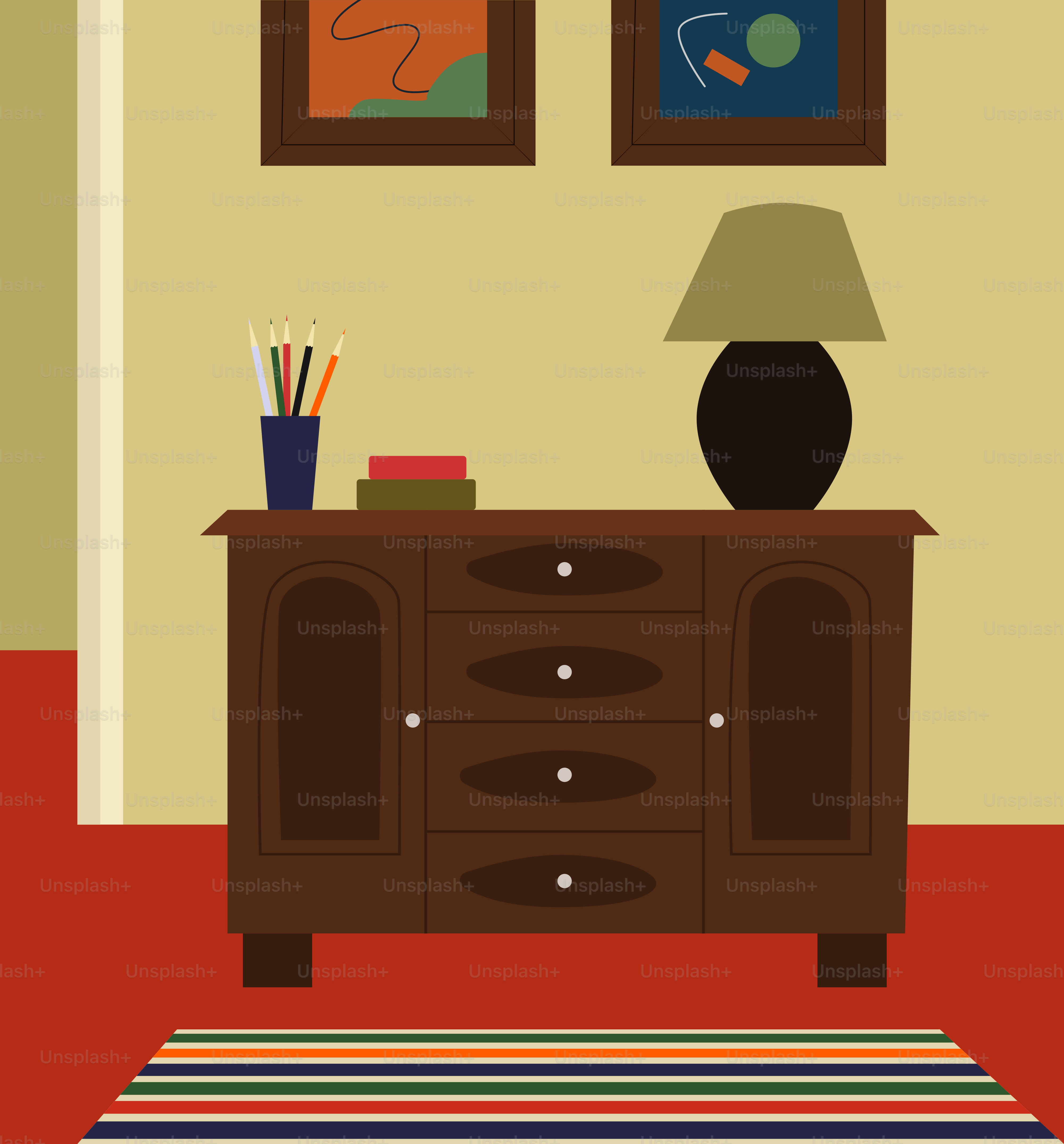 A bookshelf with a potted plant on top of it vector – Green Image on ...