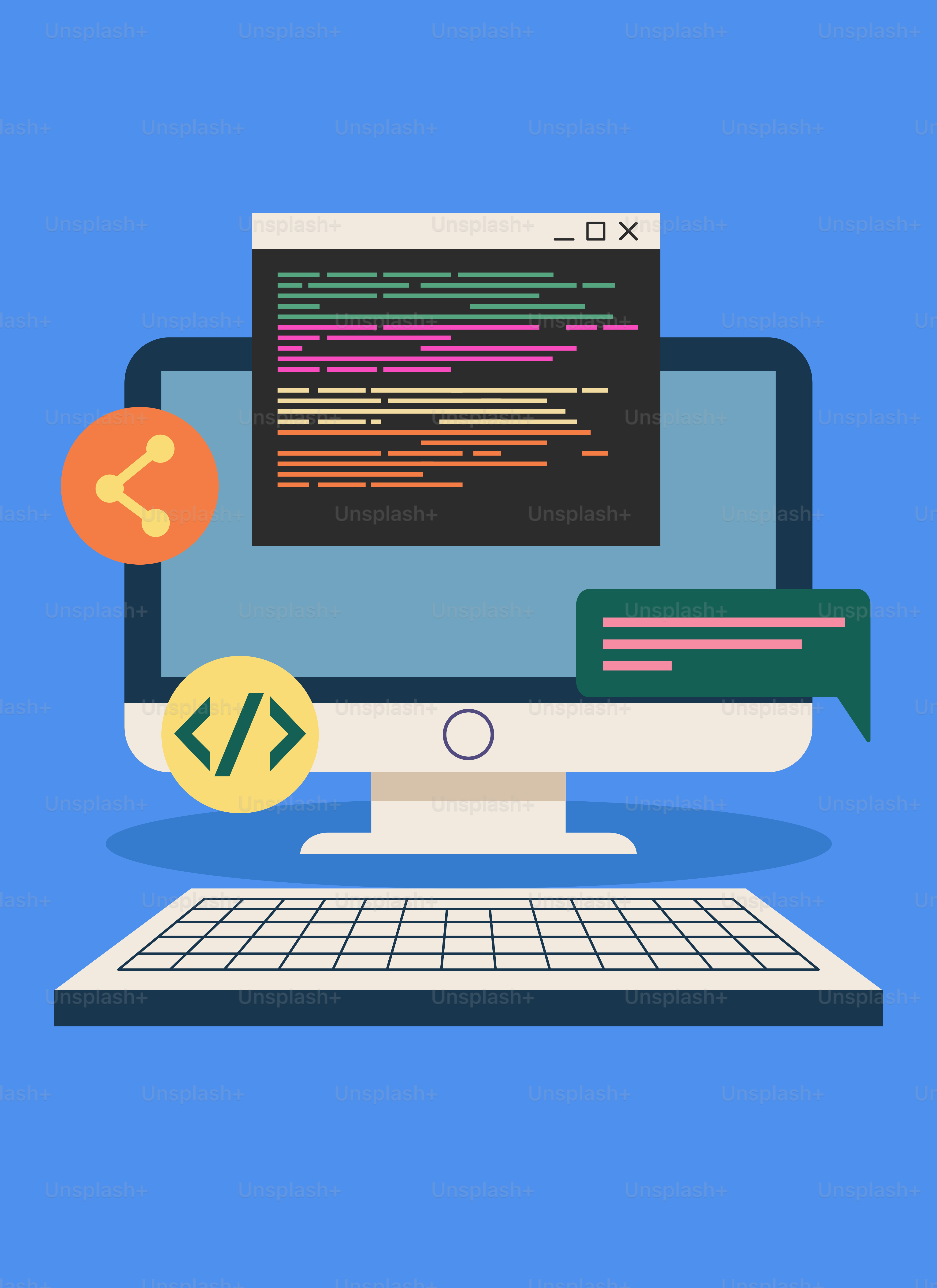 A computer with a programming program on the screen vector ...