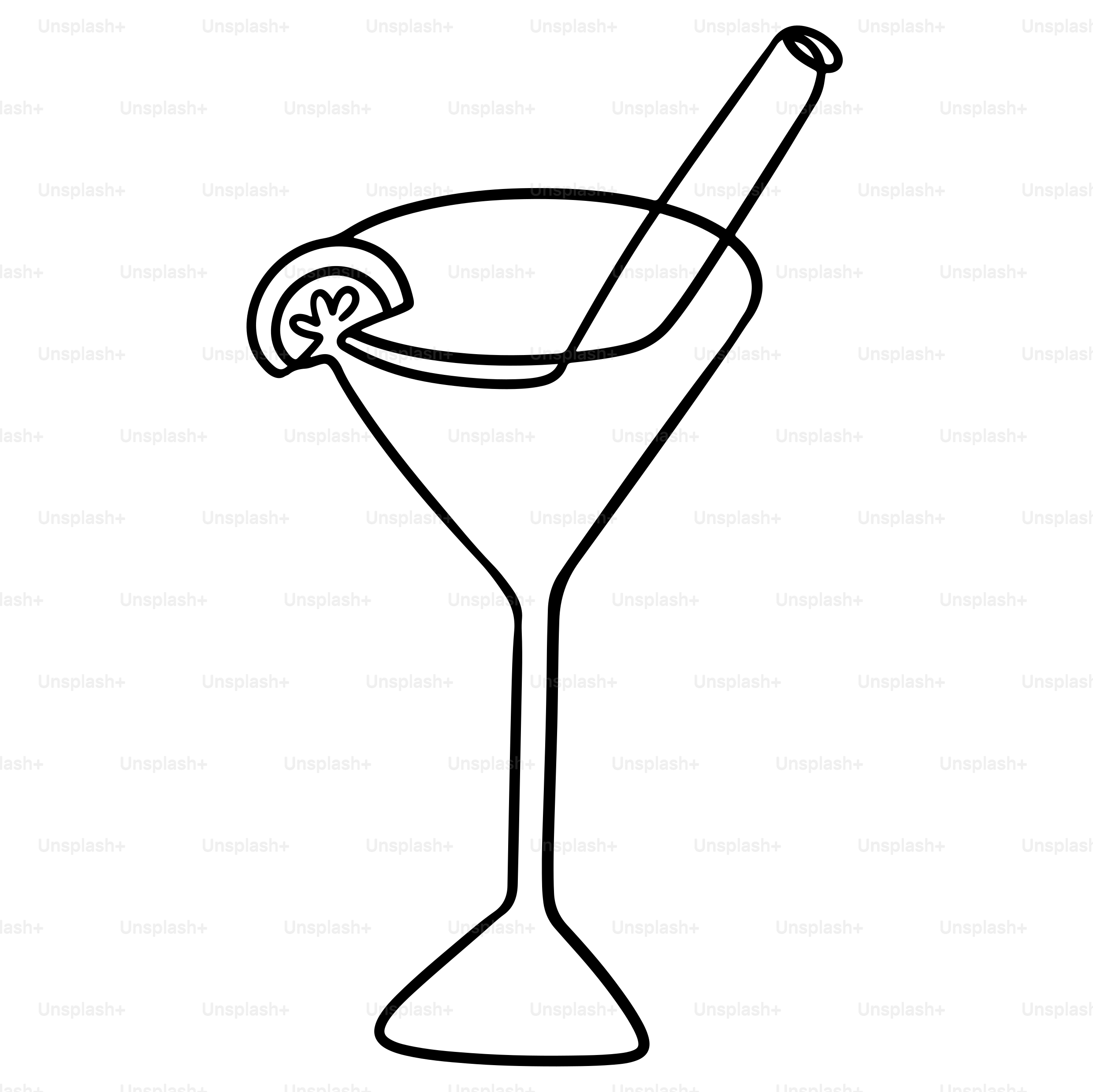 A line drawing of a cocktail glass with a garnish garnish vector ...