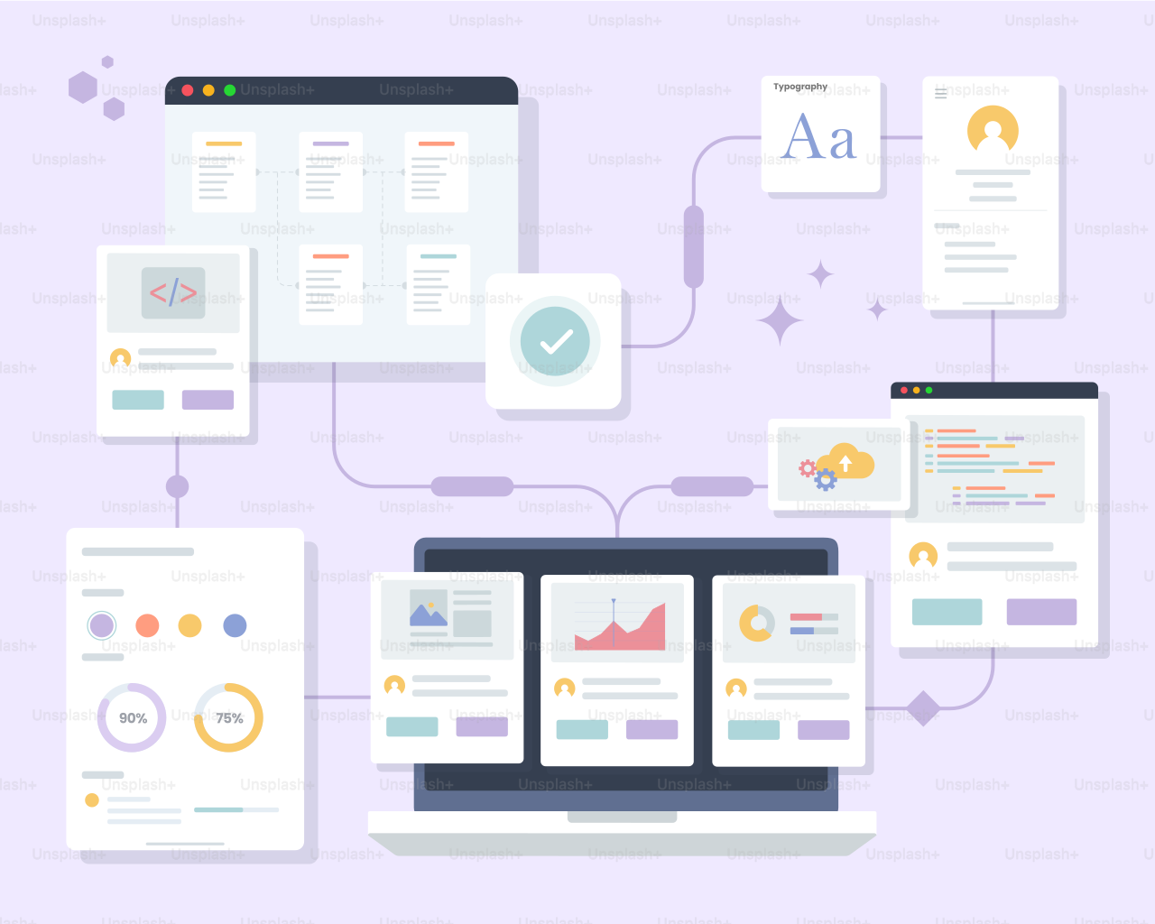 A computer screen with a bunch of screens on it vector – Programming ...