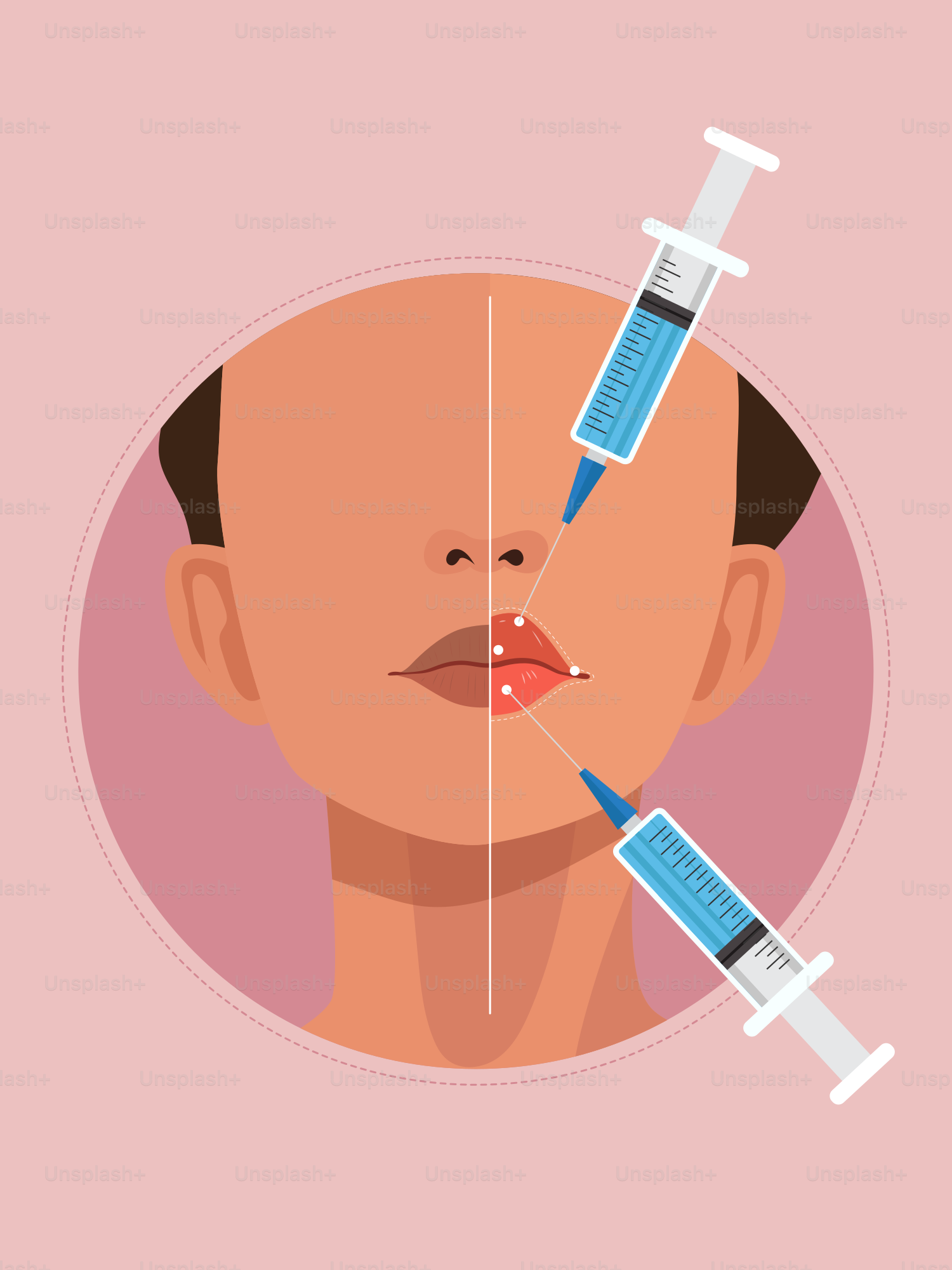 Uma mulher com uma seringa na boca e uma seringa na boca vetor – Imagem ...