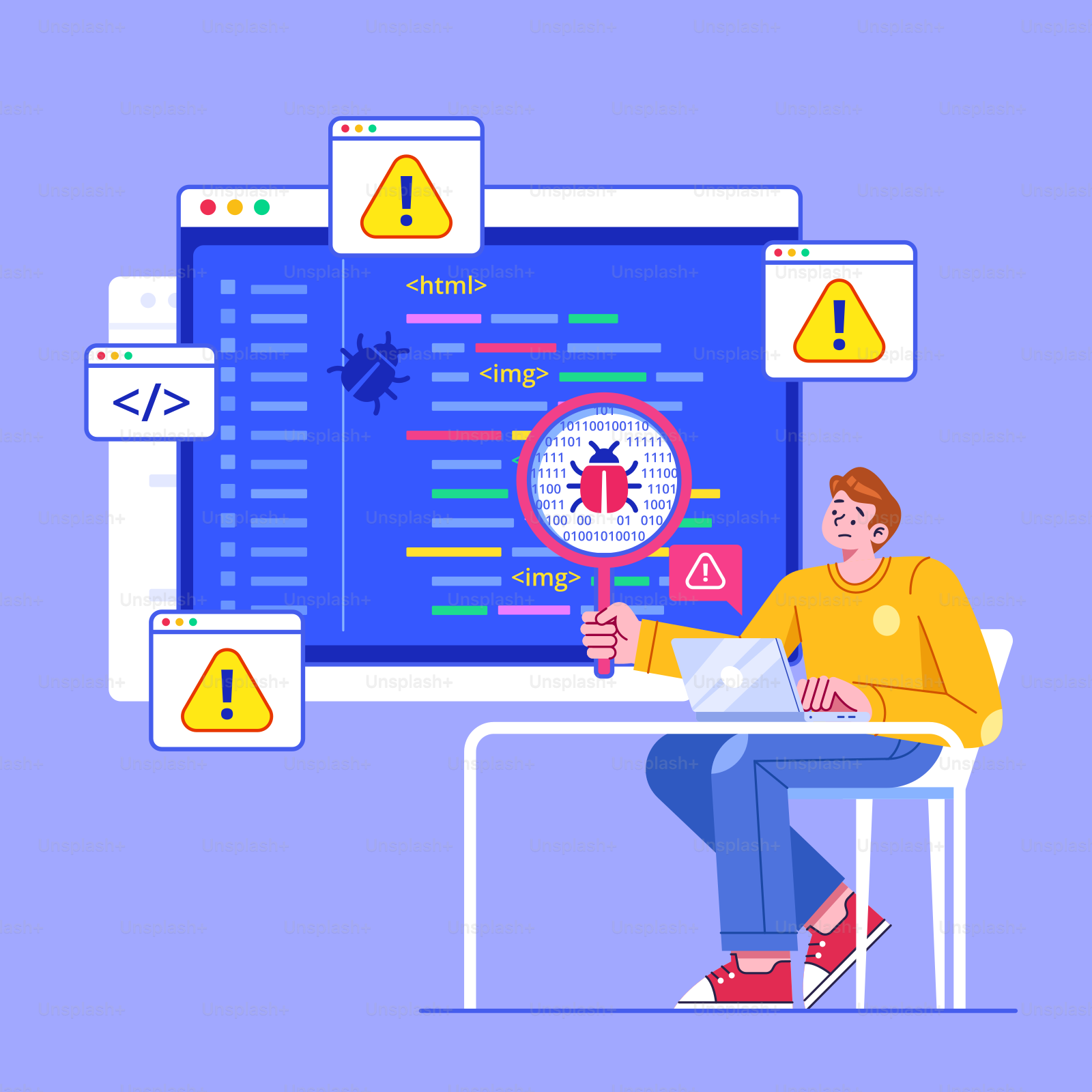 Vektor Seorang pria berlari dengan komputer di punggungnya – Gambar ...