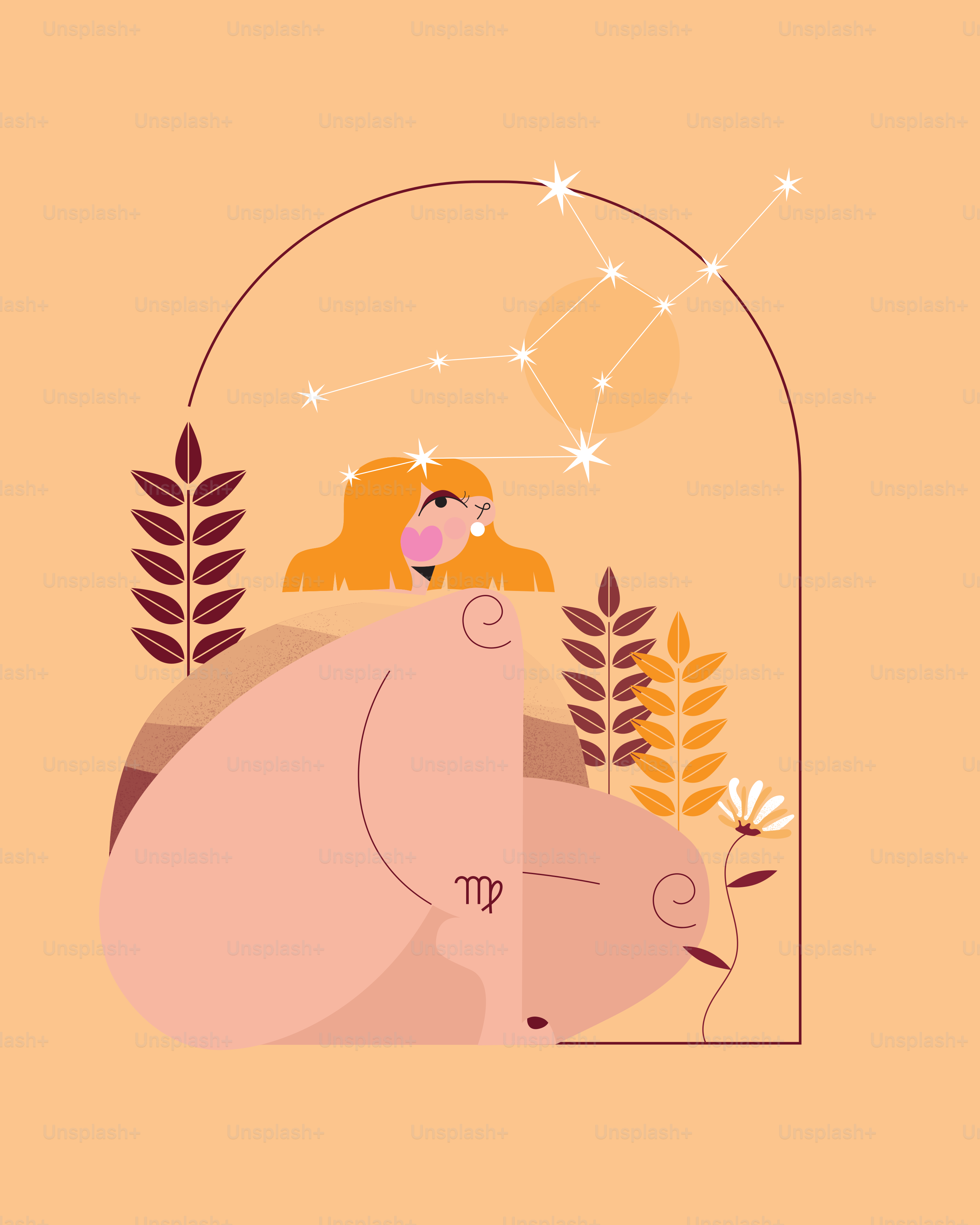 Un cochon assis sur une table à côté d’une plante vectoriel – Image de ...