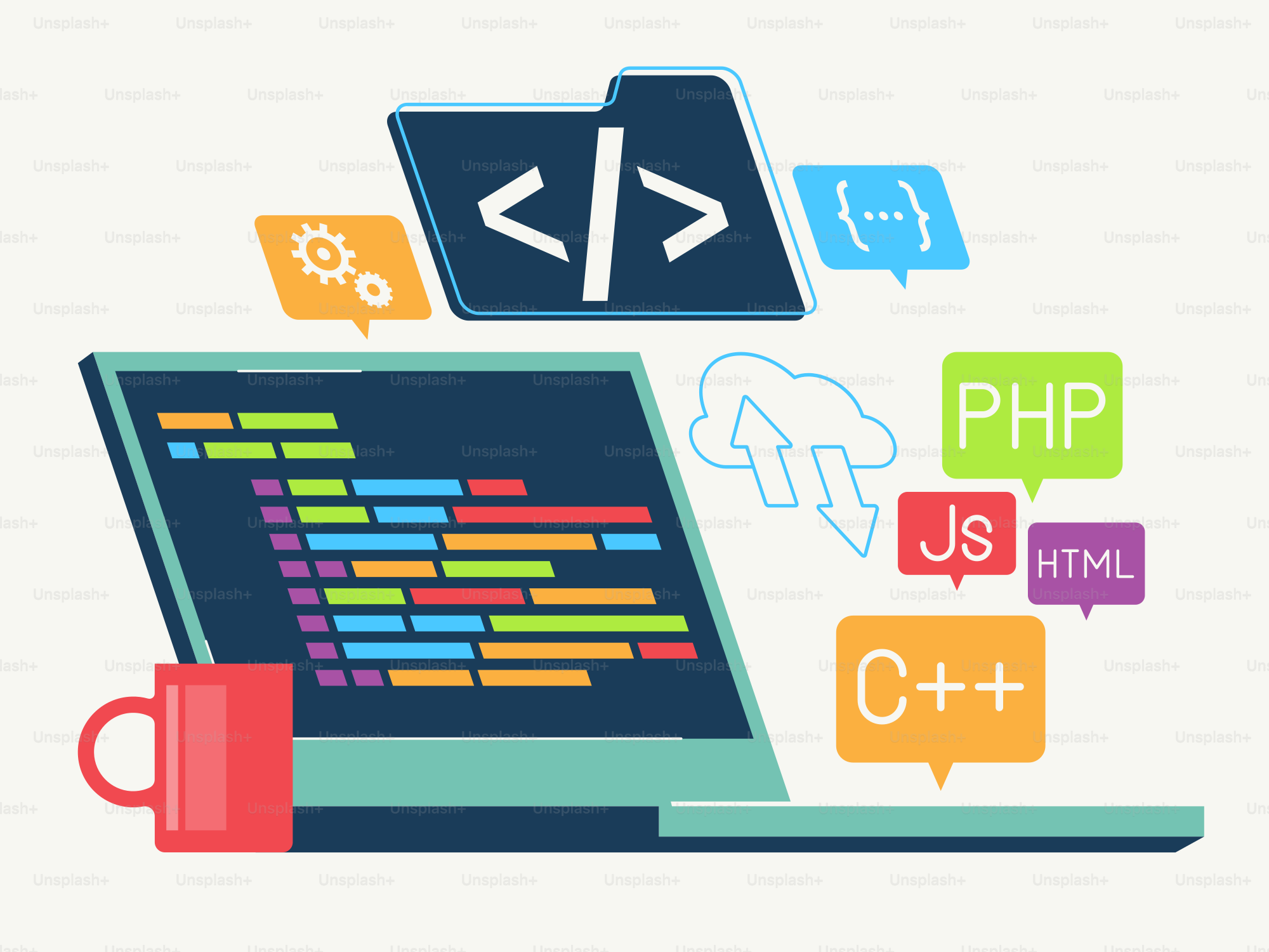 Una computadora portátil con un programa de programación en la pantalla ...