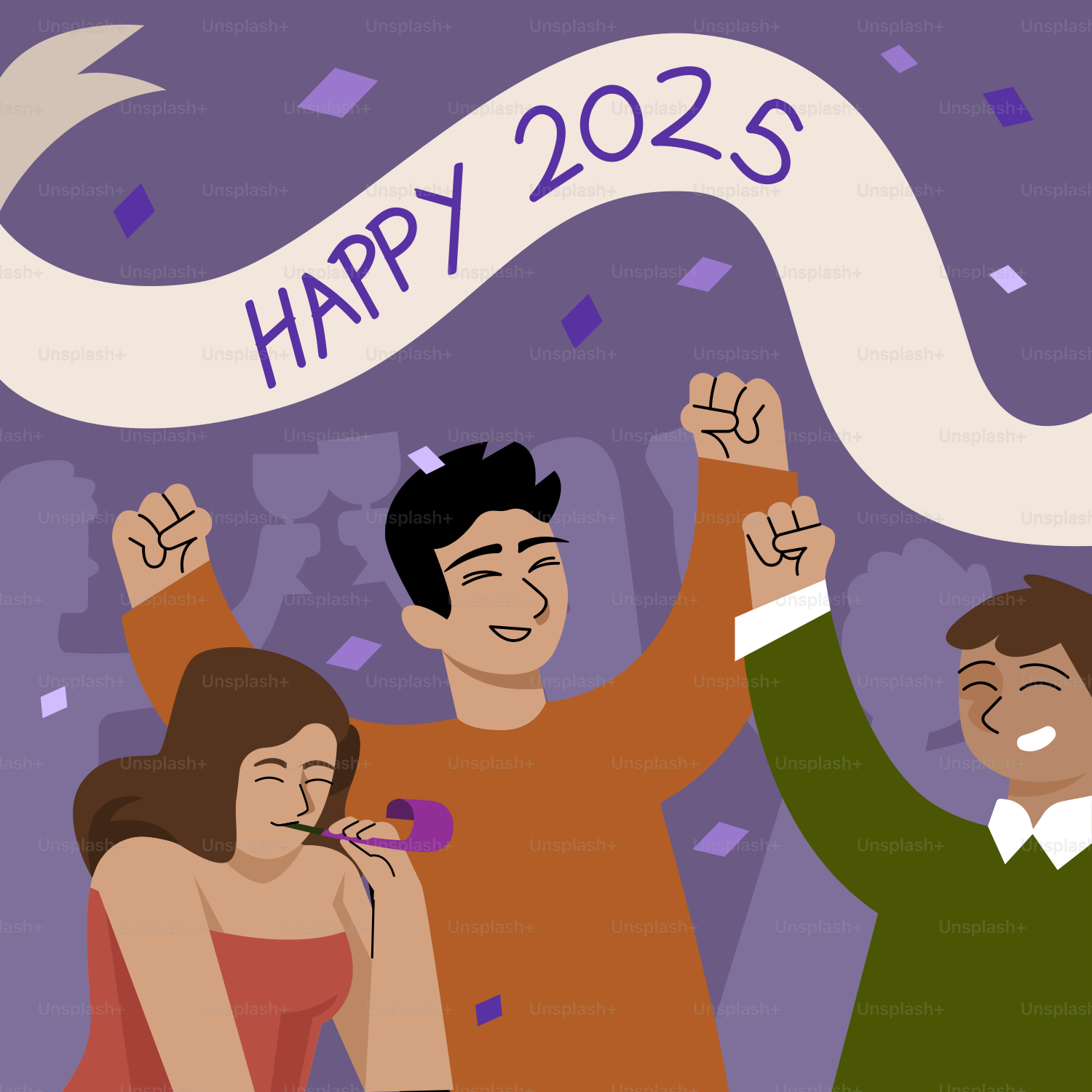 A group of people celebrating a happy new year vector – Confetti Image ...
