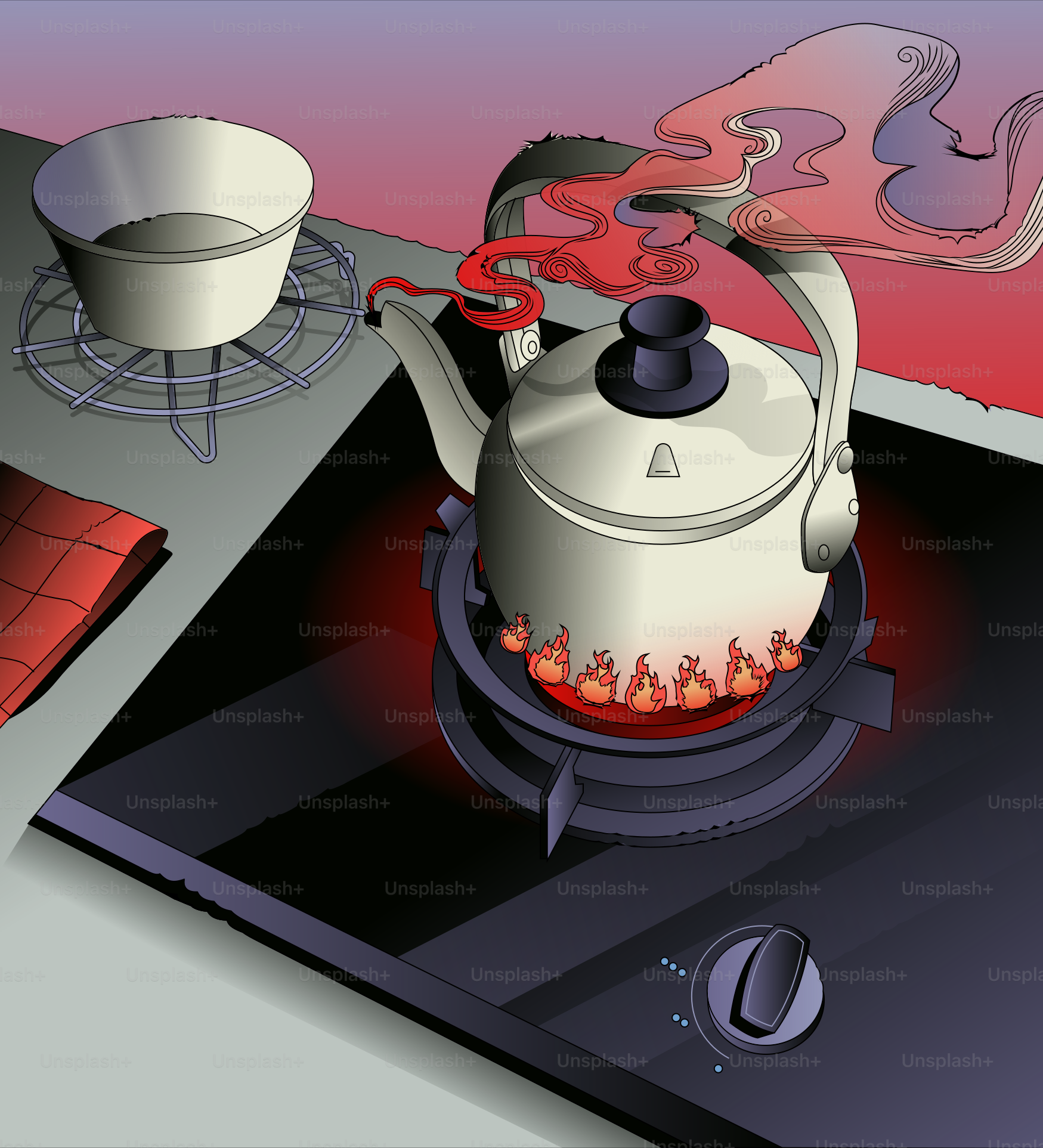 A tea pot is boiling on a gas stove vector – Illustration Image on Unsplash