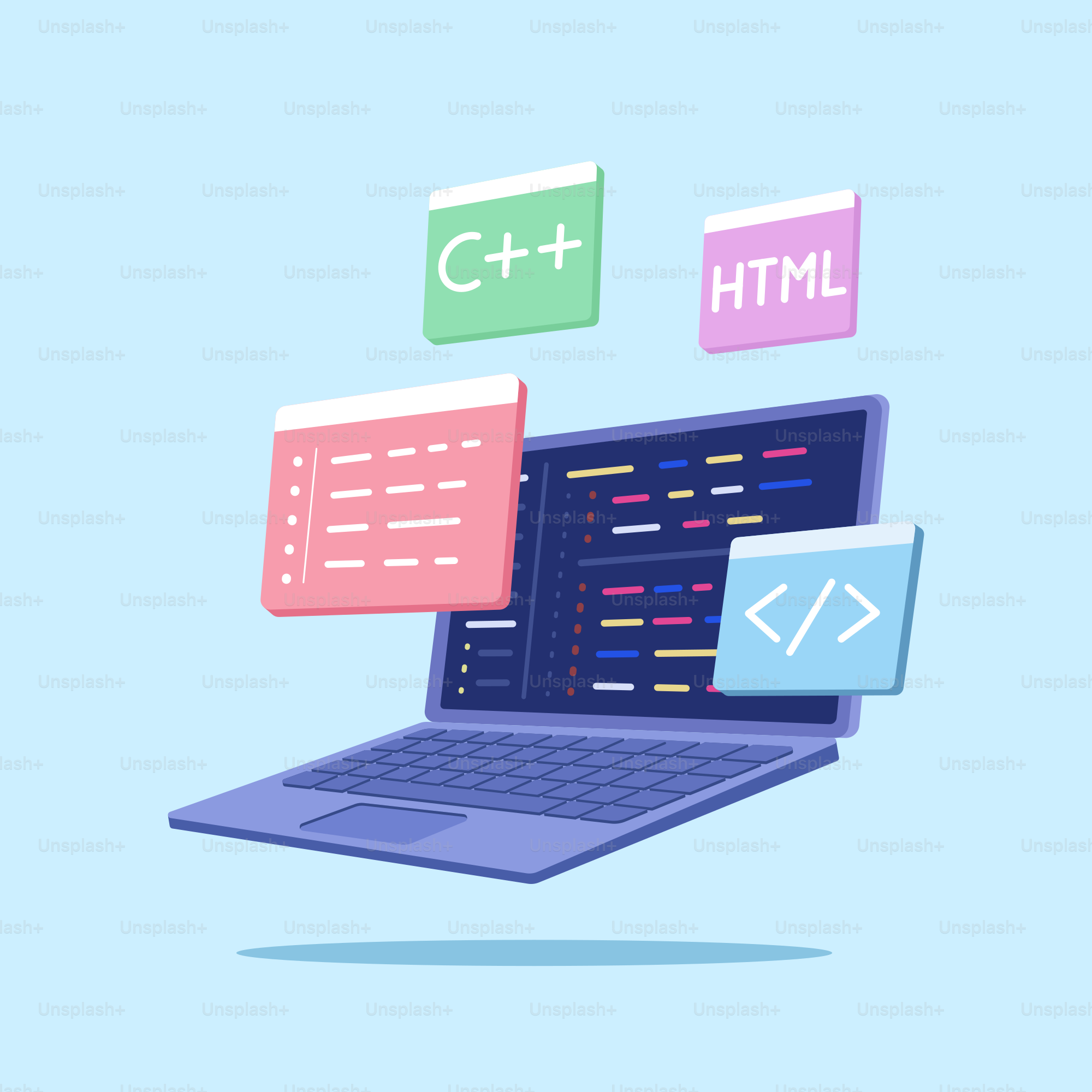 Um laptop com um programa de programação saindo dele vetor – Imagem ...